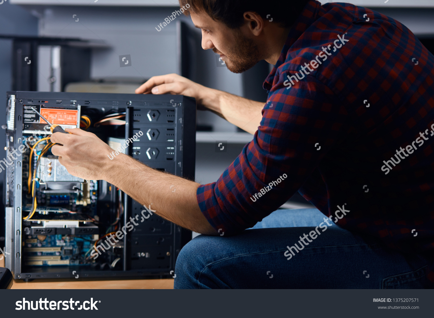 Man Disassembling Reassembling Computer Close Side Stock Photo 1375207571 | Shutterstock