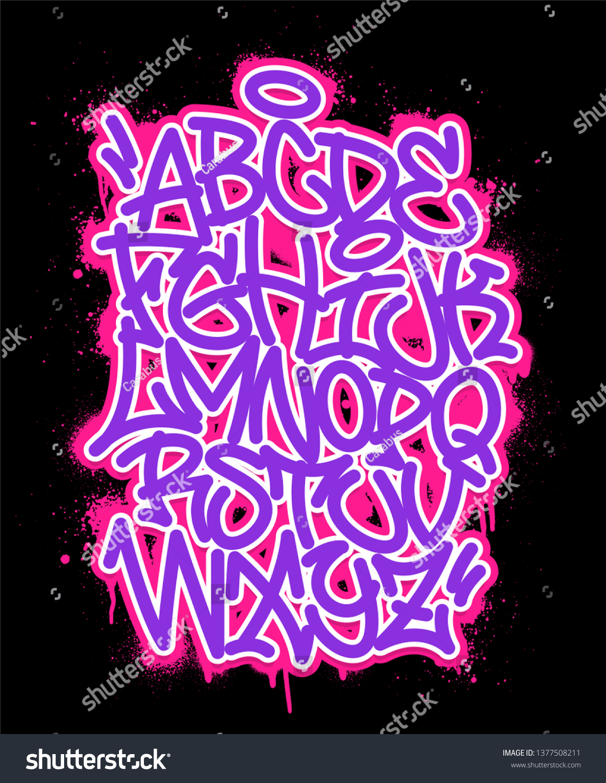 Handwritten Graffiti Font Alphabet Vector Illustration เวกเตอร์สต็อก