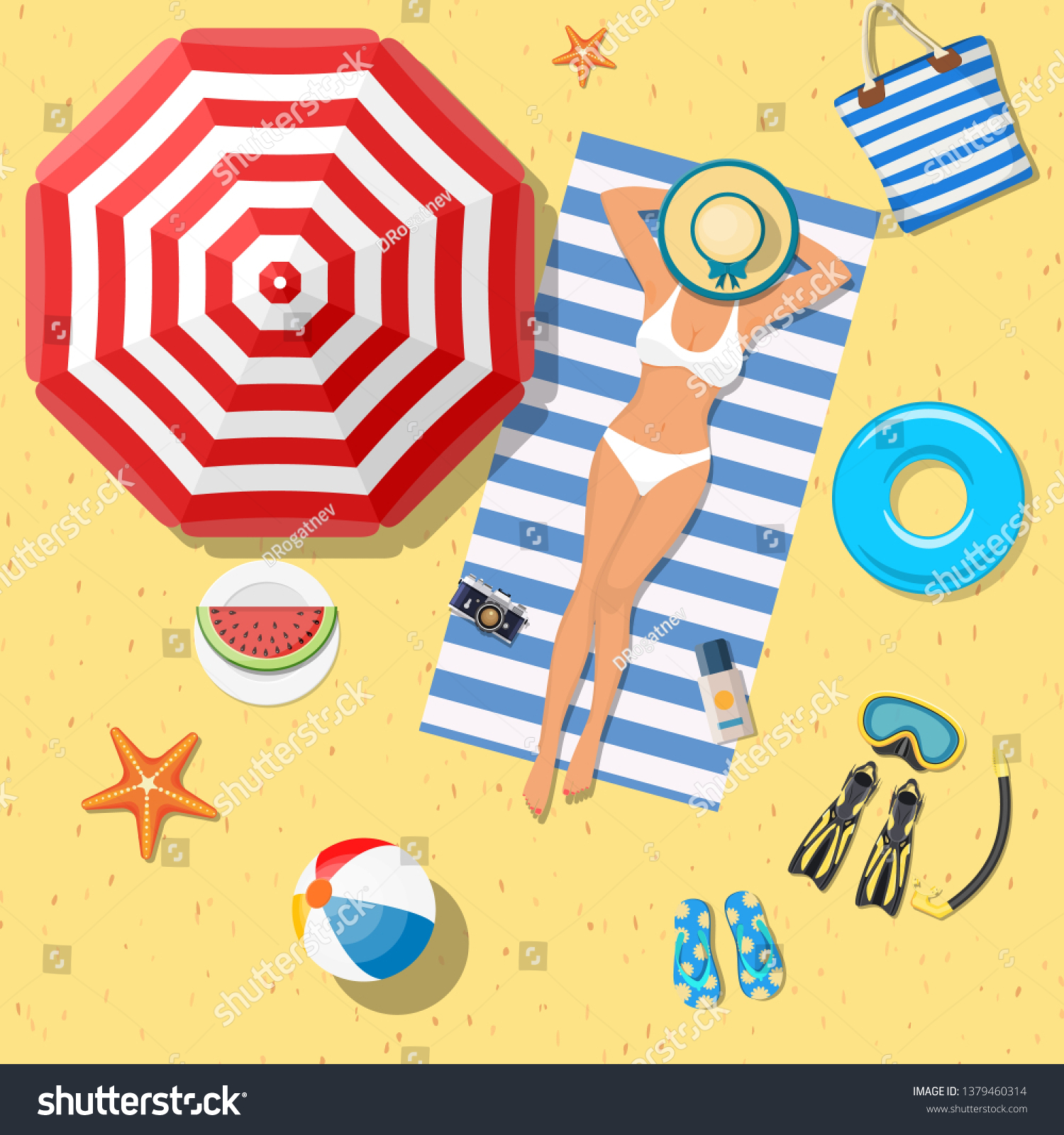 Girl On Beach Bikini Summer Time เวกเตอร์สต็อก ปลอดค่าลิขสิทธิ์