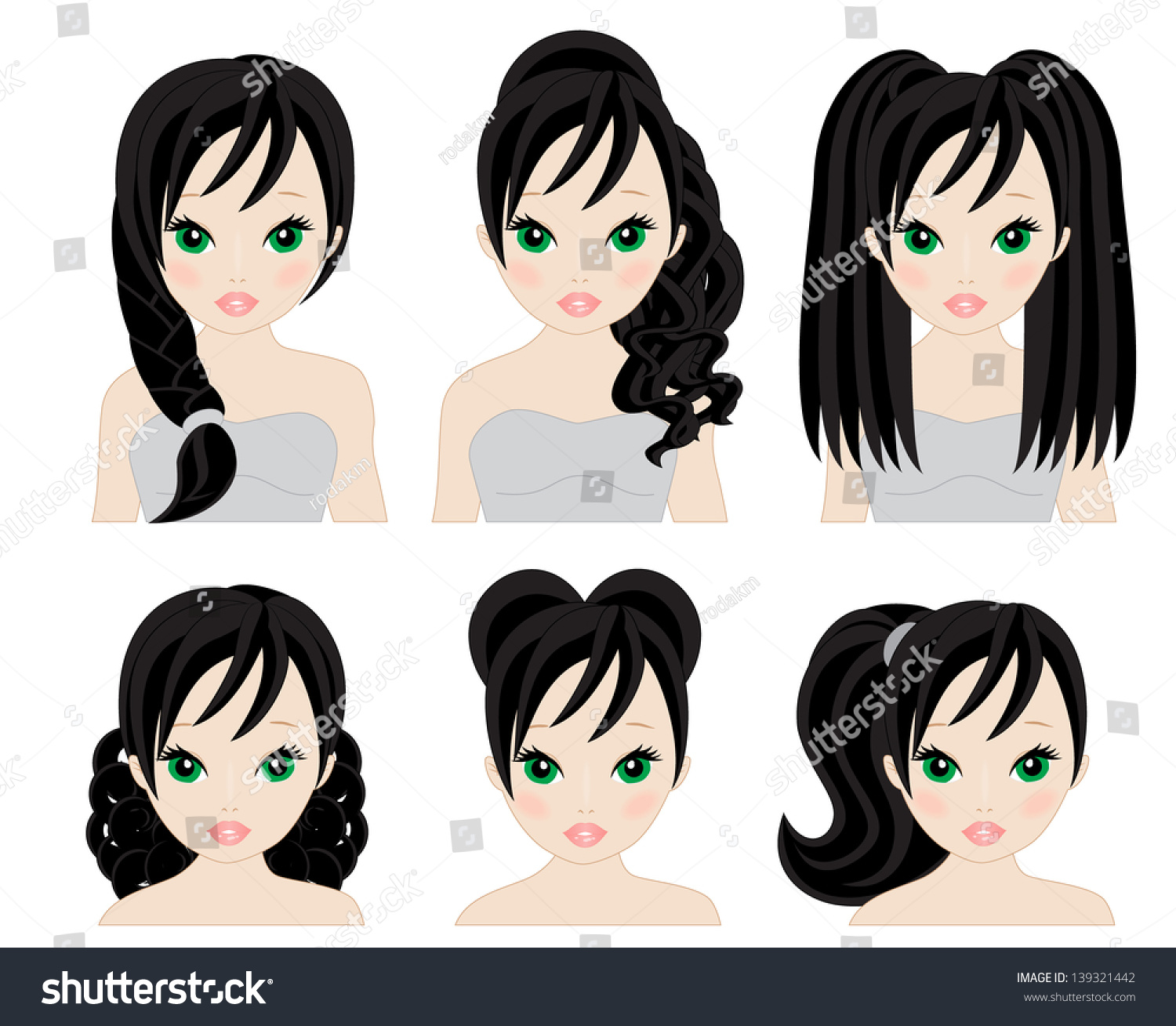 Set Hairstyles Short Long Black Hair 库存矢量图(免版税)139321442 Shutterstock