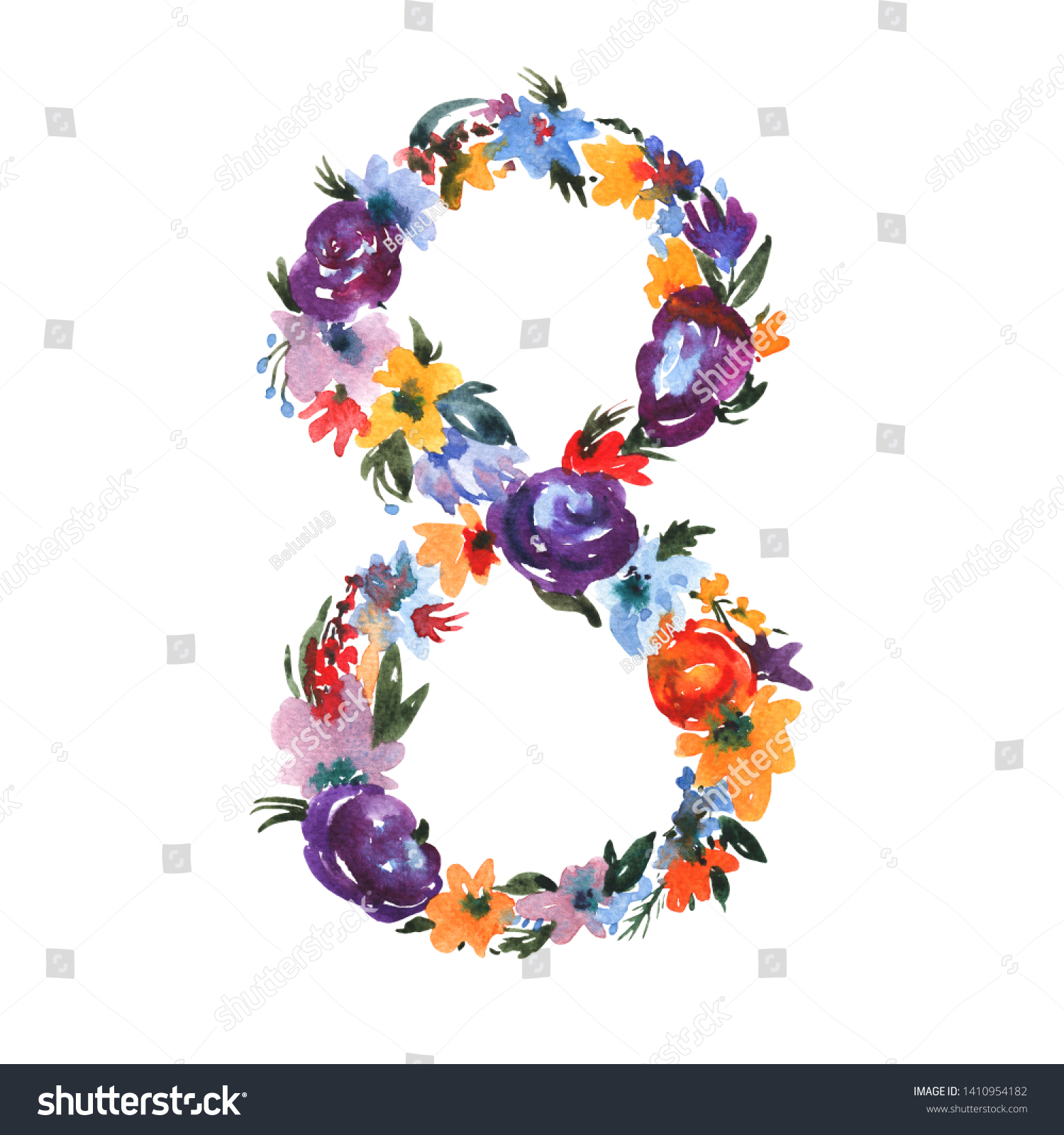 Watercolor Floral Number 8 Isolated On Stock Illustration 1410954182 ... Watercolor Floral Number 8 Isolated On Stock Illustration 1410954182 ...