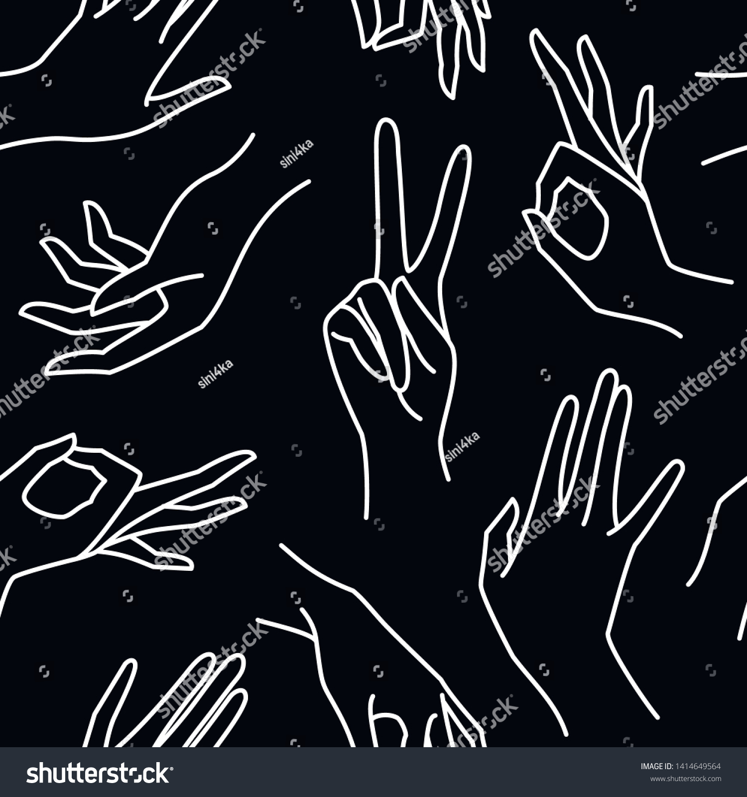 Womans Hand Line Black White Seamless Stock Vector Royalty Free