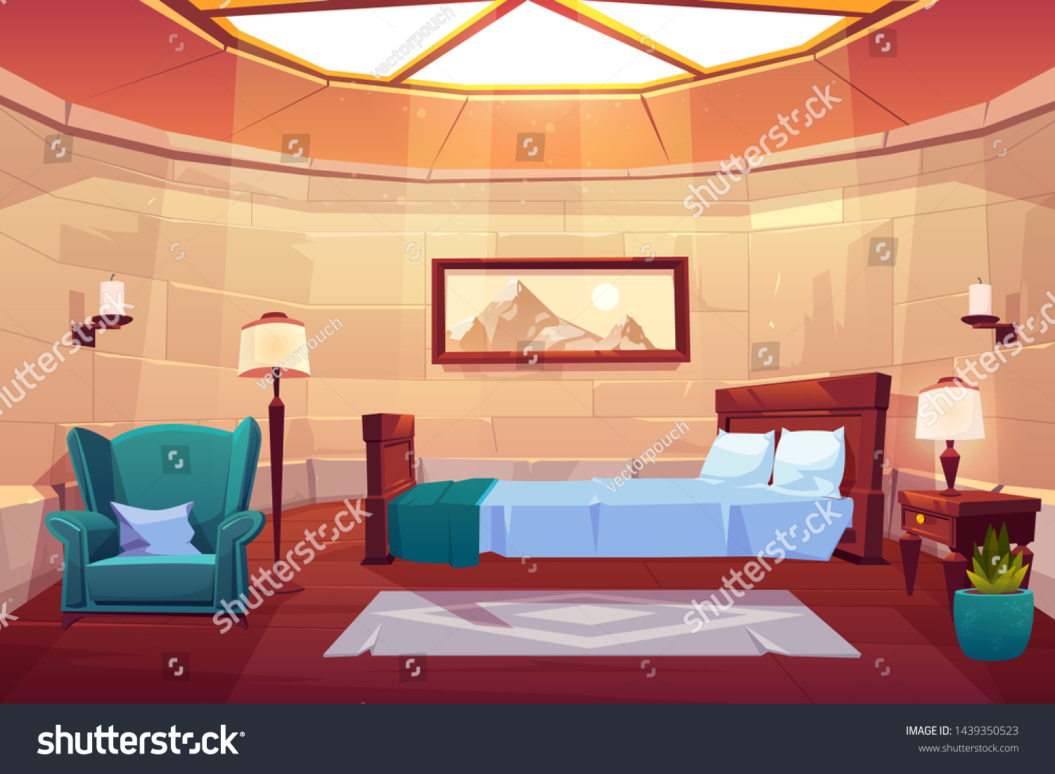 Bedroom Castle Palace Empty Sunny Apartment Stock Vector Royalty Free