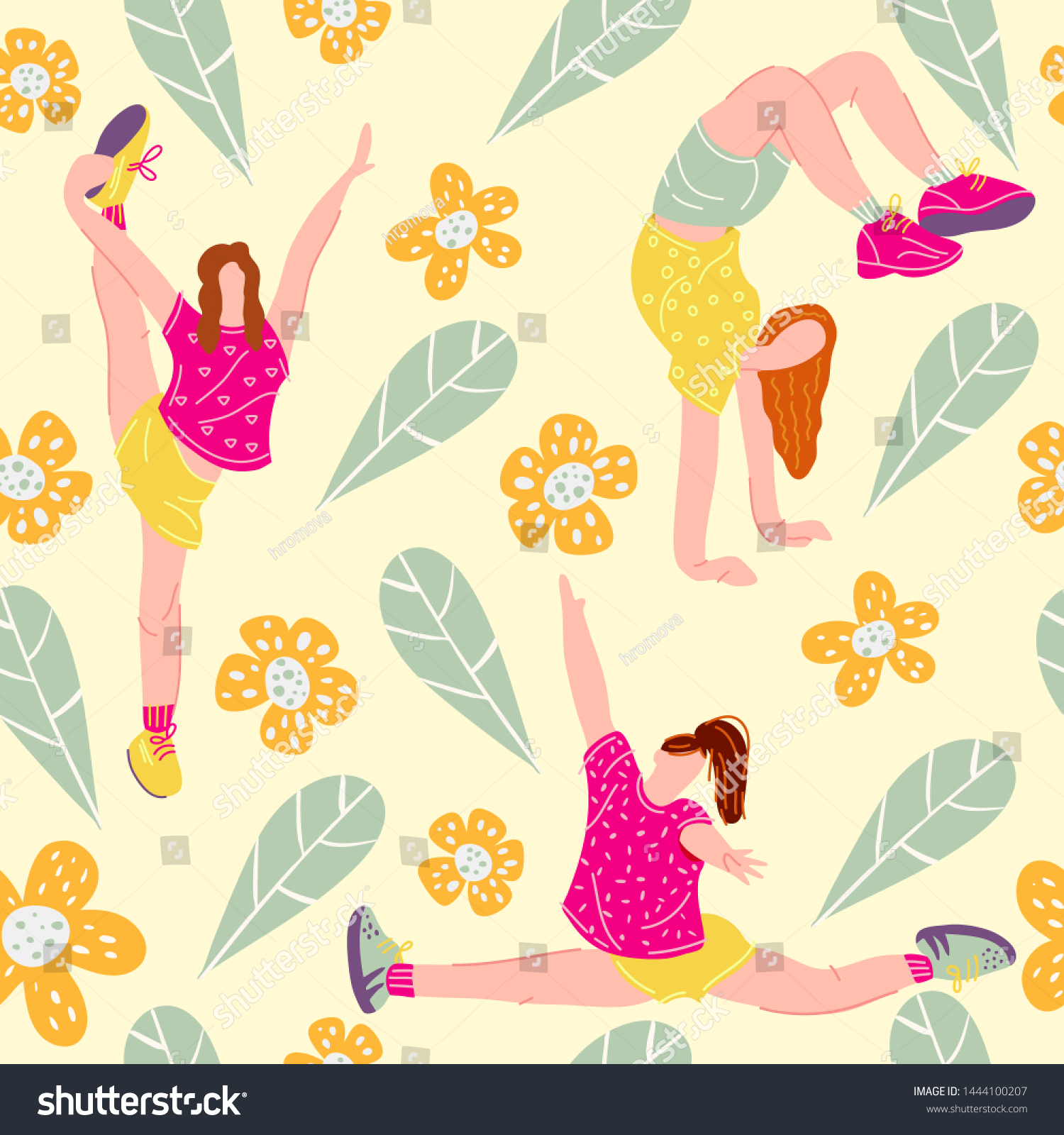 Seamless Pattern Dancing Girls Vector Illustration Stock Vector