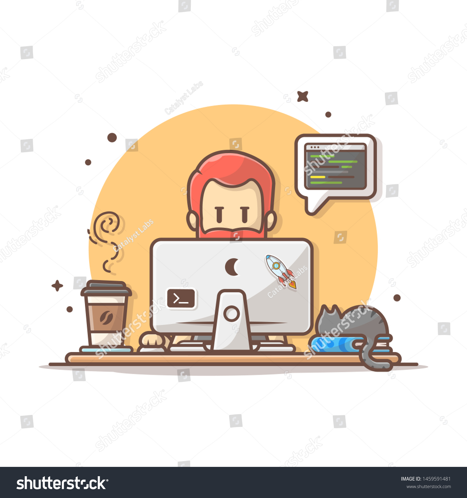 Programmer Code Cat On Book Coffee Stock Vector (Royalty Free ...