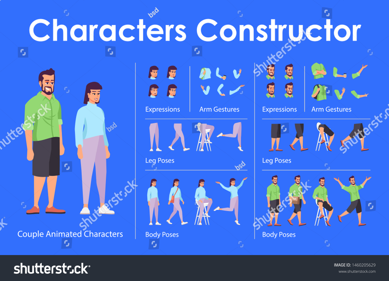 Smiling Couple Front View Animated Flat Stock Vector Royalty Free