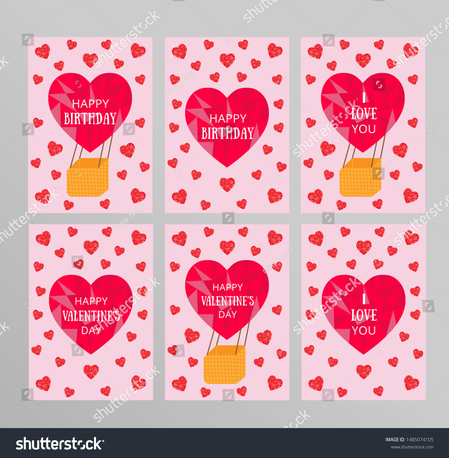 Set Cute Pink Postcards Posters Valentines Stock Vector Royalty Free