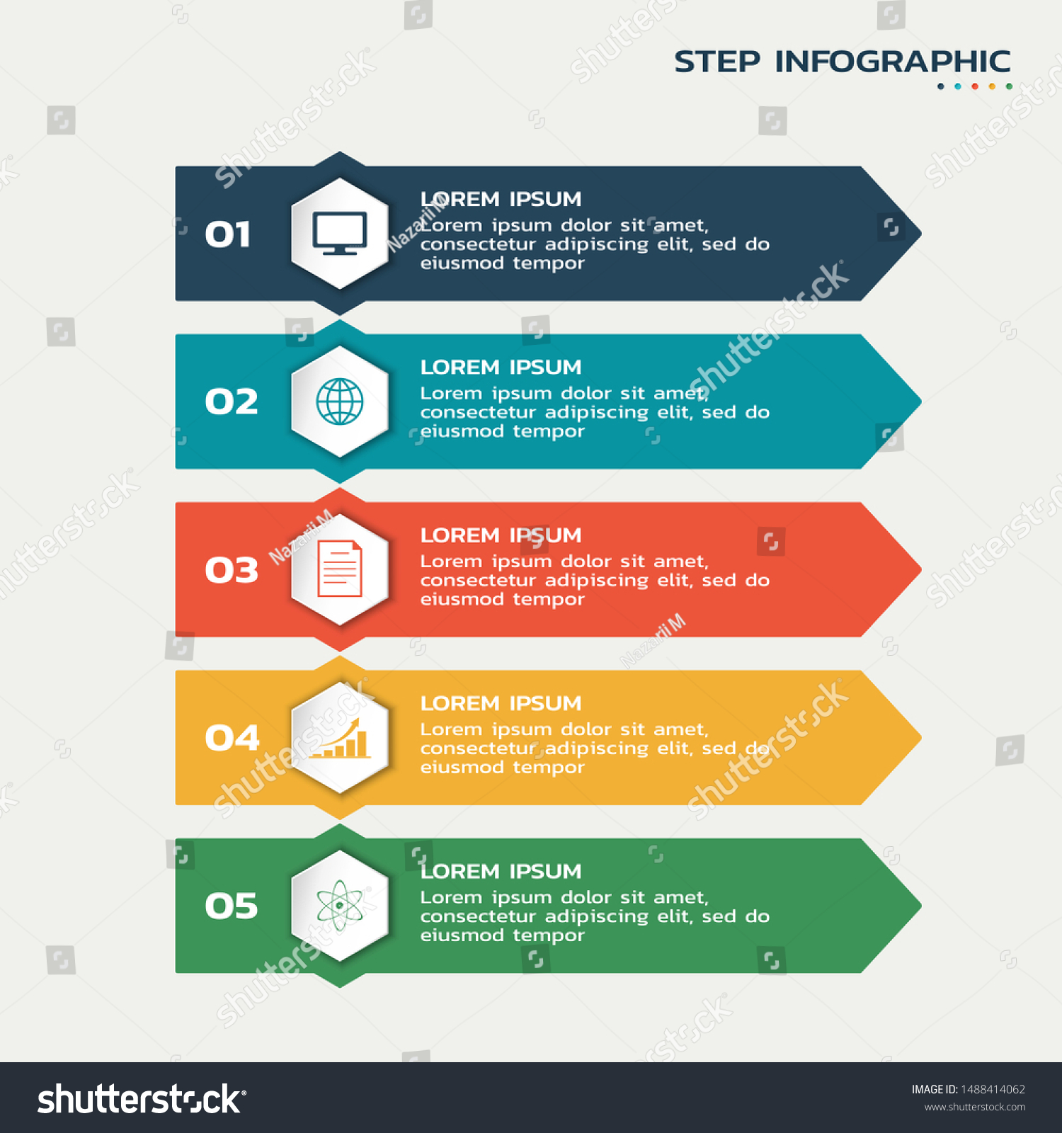 Five Steps Infographic Process Flowchart Color Vector De Stock Libre De Regalías 1488414062