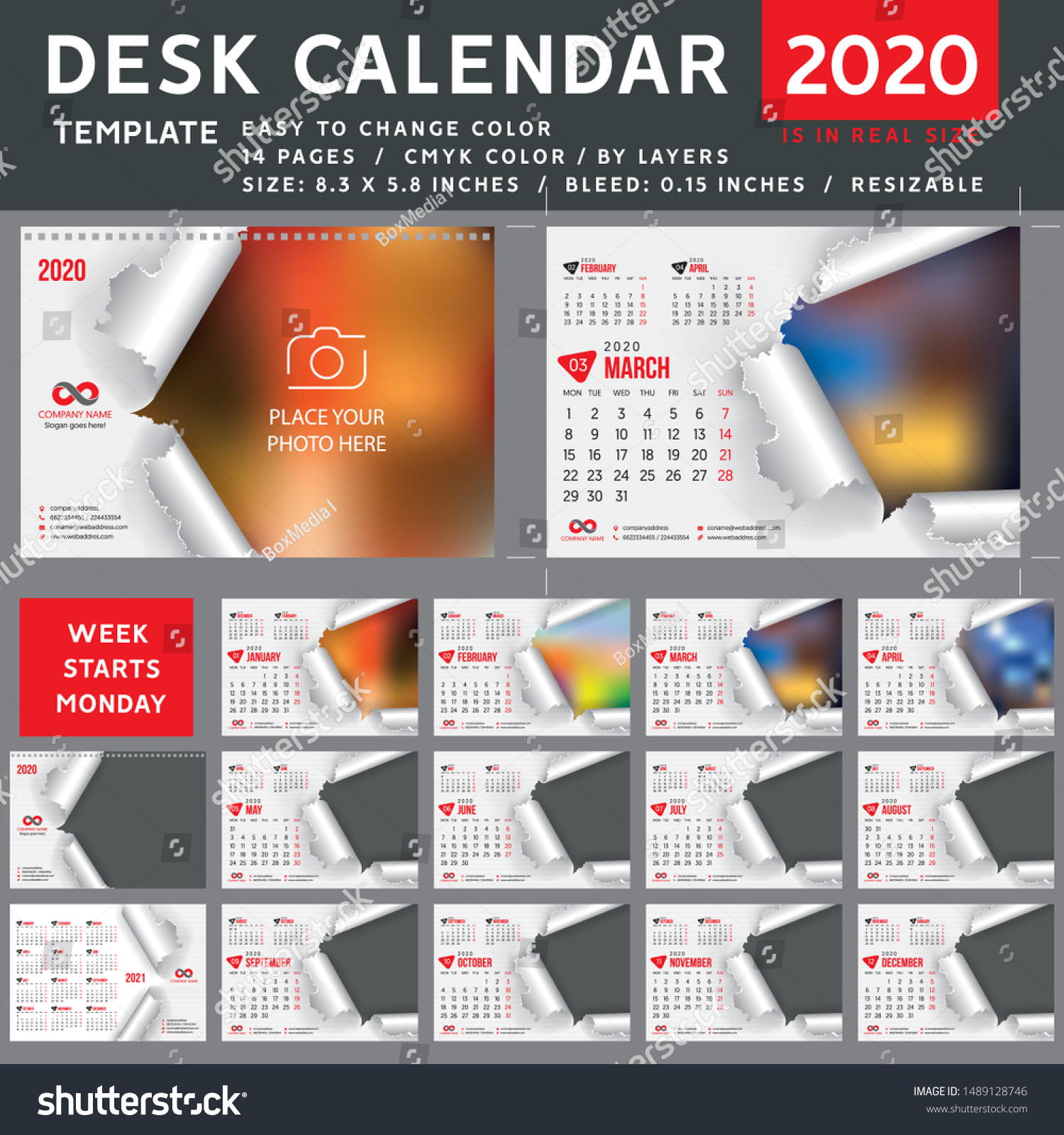 Desk Calendar 2020 Desktop Calendar Template Stock Vector (Royalty Free ...
