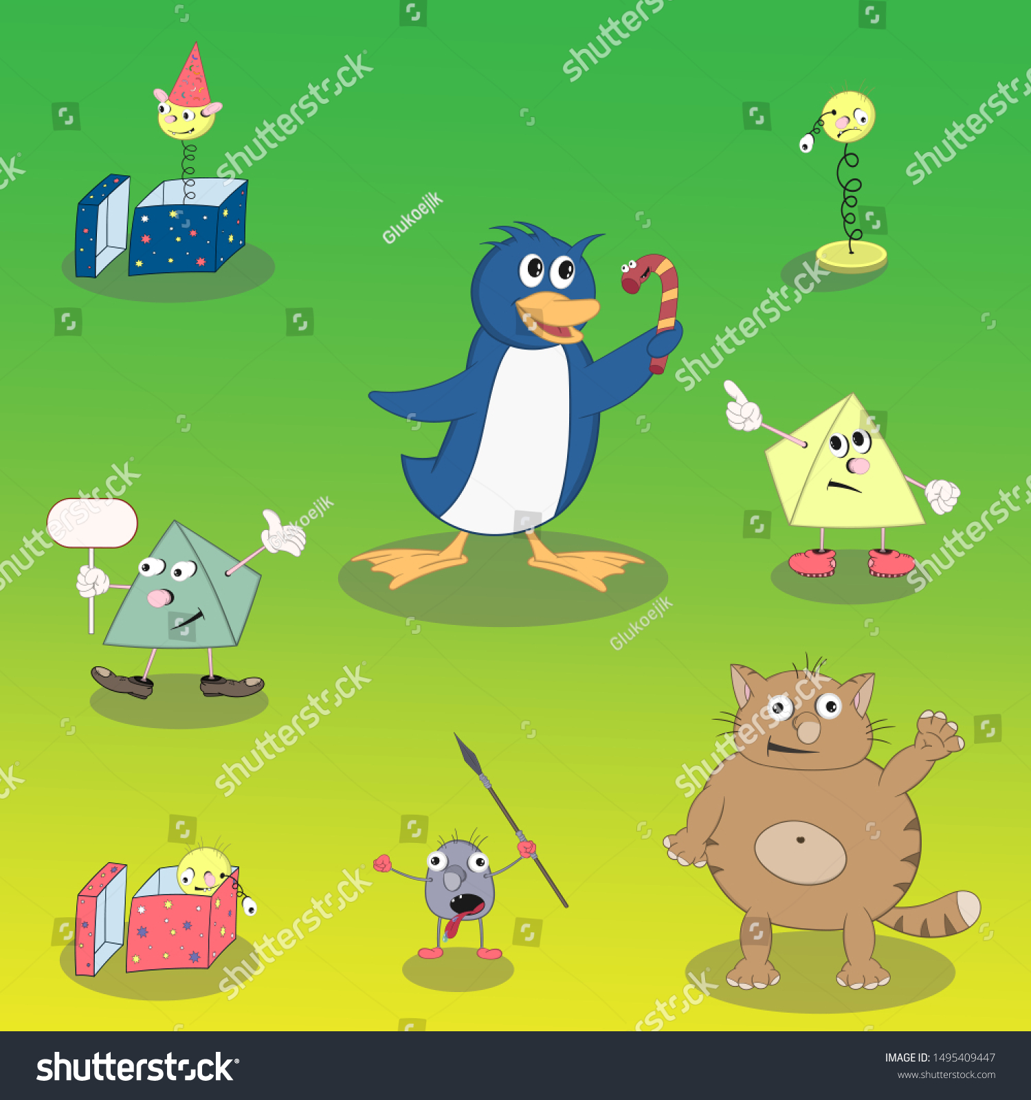 Set Vector Cartoon Characters Different Poses Stock Vector Royalty