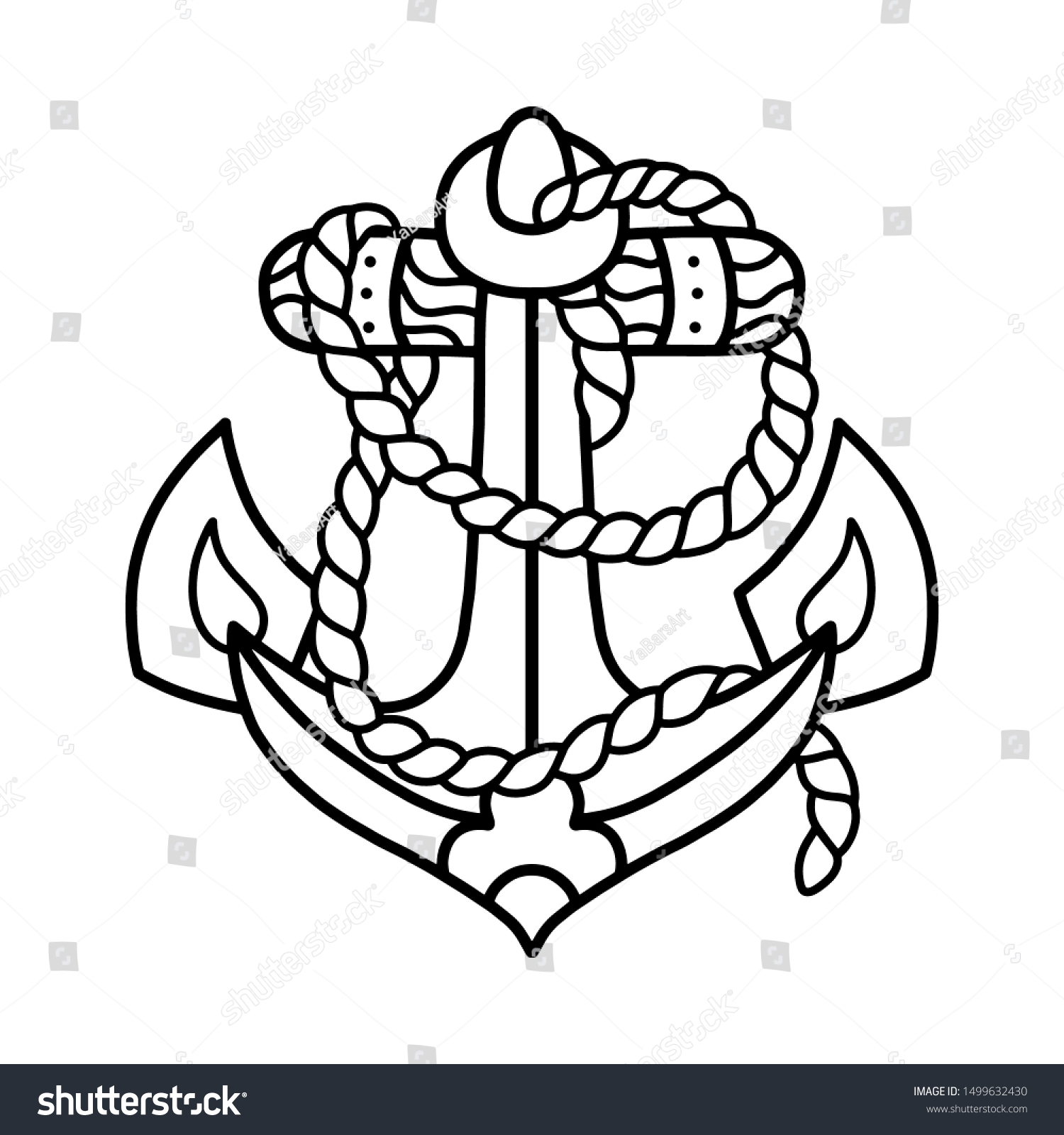 Stock Vektor „anchor Hand Drawing Old School Tattoo Bez Autorských Poplatků 1499632430