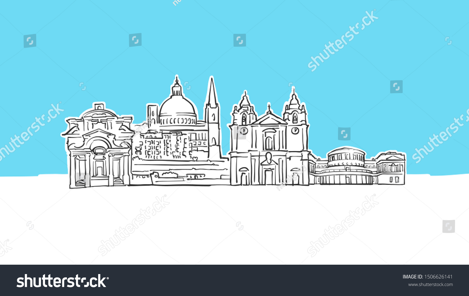 Valletta Malta Skyline Panorama Vector Sketch Stock Vector Royalty