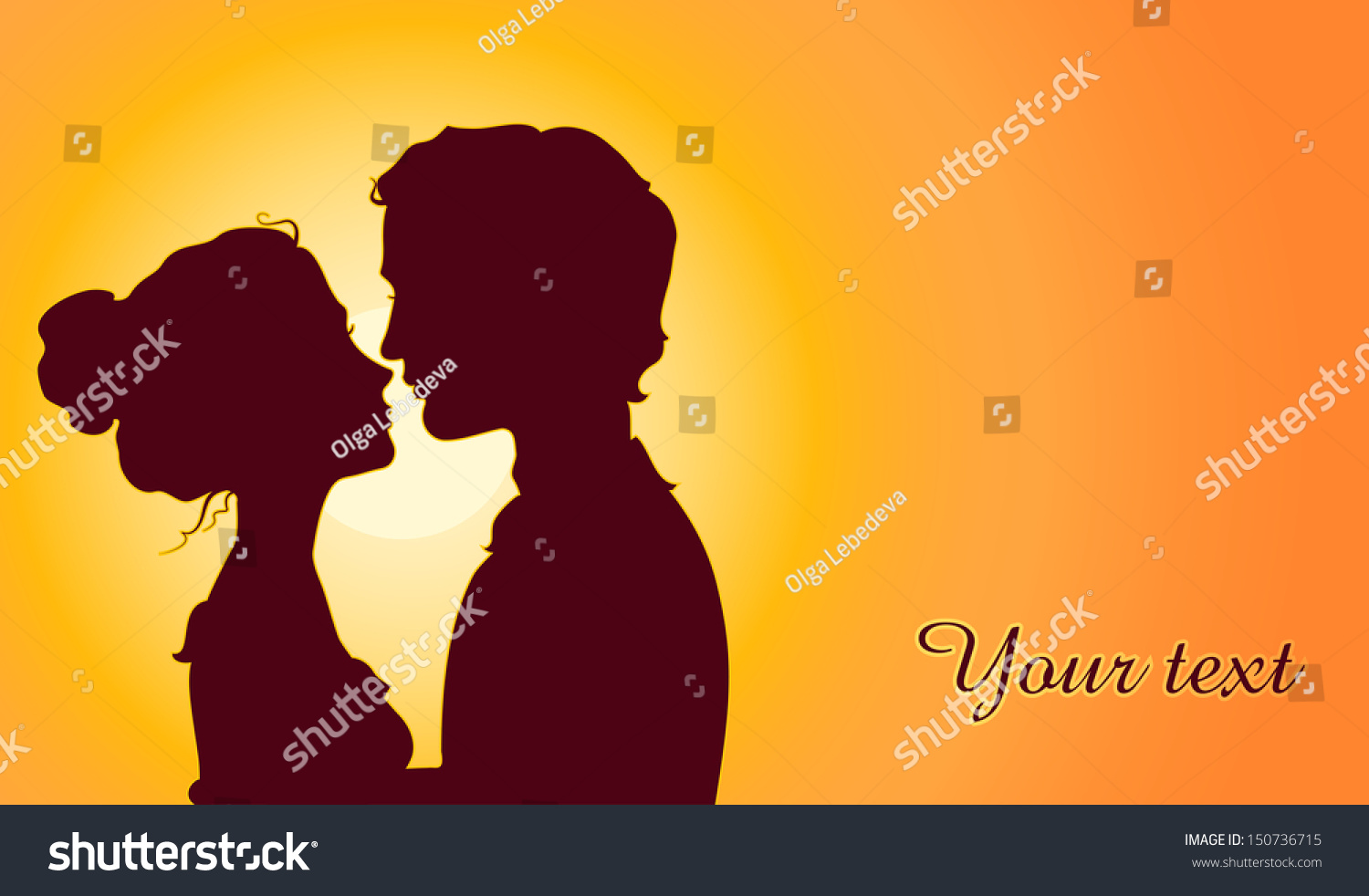 Sunset Silhouettes Kissing Couple Stock Vector Royalty Free 150736715