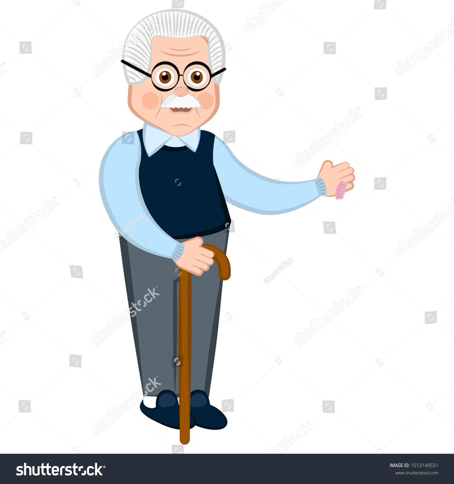 Isolated Grandfather Cartoon Wooden Walking Stick Stock Vector Royalty
