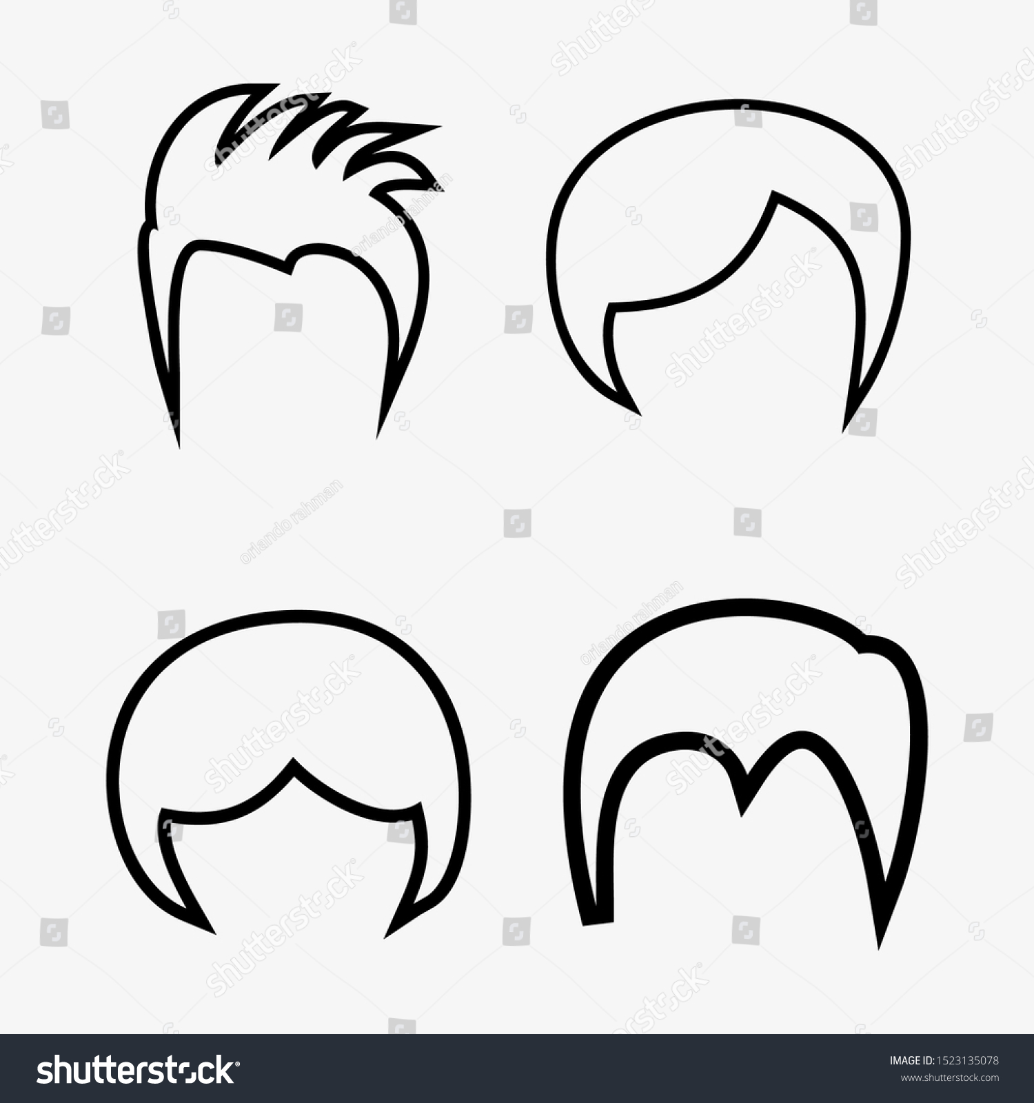 Woman Man Hair Vector Hairstyle Silhouette เวกเตอร์สต็อก ปลอดค่า