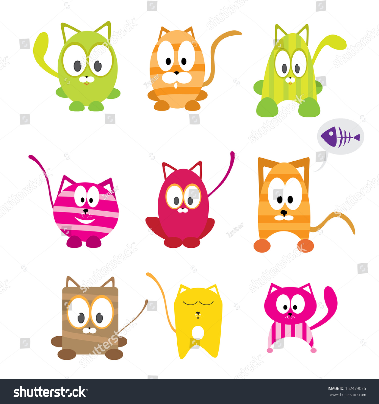 Vector Cartoon Cute Cats Set Vector De Stock Libre De Regalías