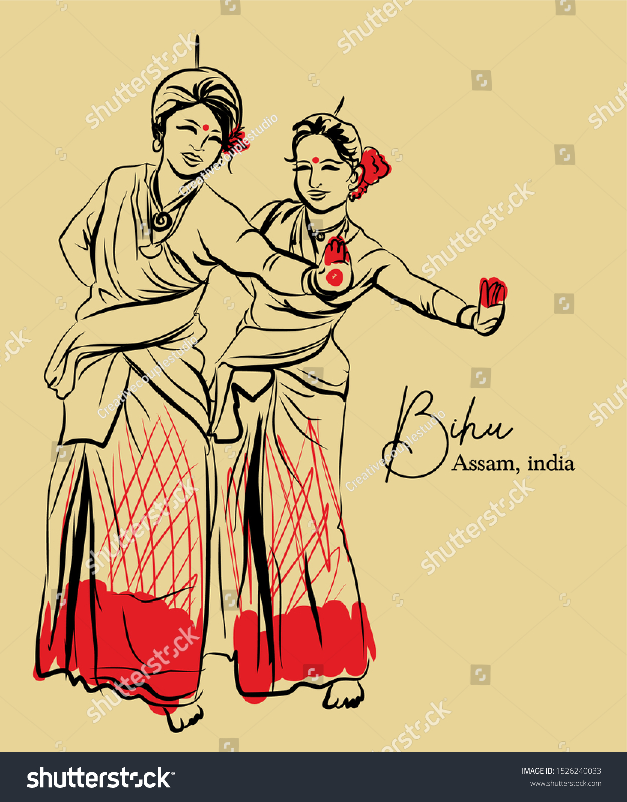 Bihu Harvest Festival Assam Indian Sketch 库存矢量图(免版税)1526240033 Shutterstock