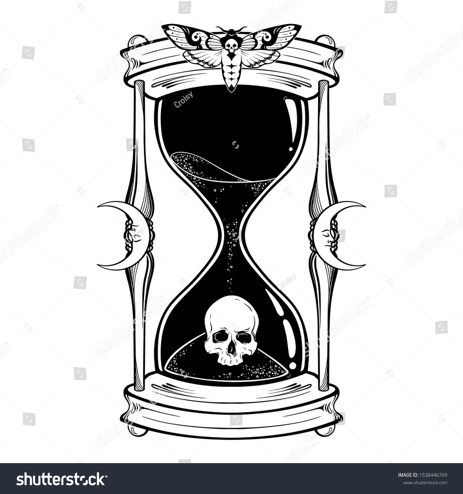 Vektor Stok Human Skull Hourglass Isolated Sticker Print Tanpa Royalti 1538446769 Shutterstock