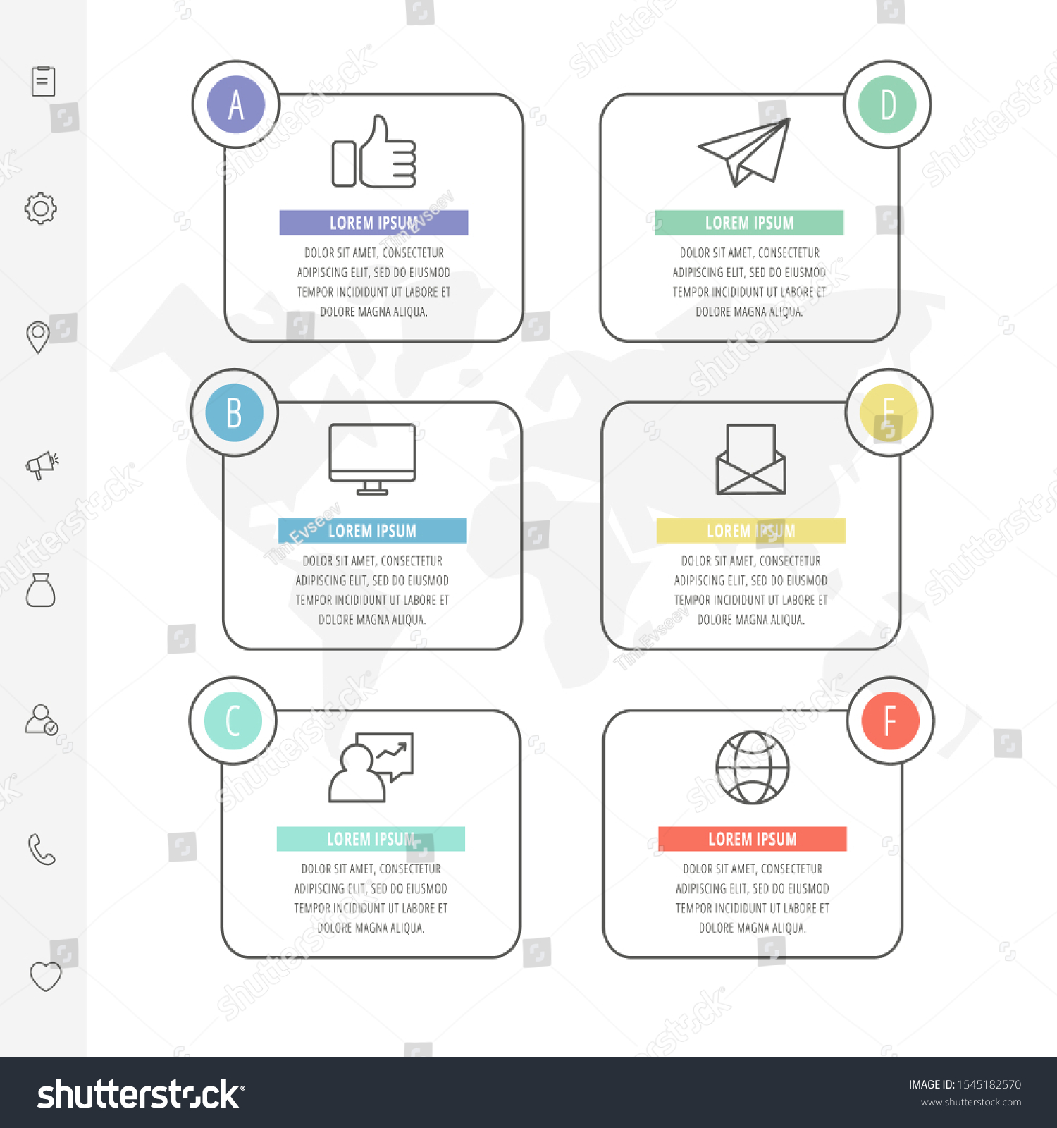 Vector Infographic Flat Template Rectangles Six 库存矢量图(免版税)1545182570