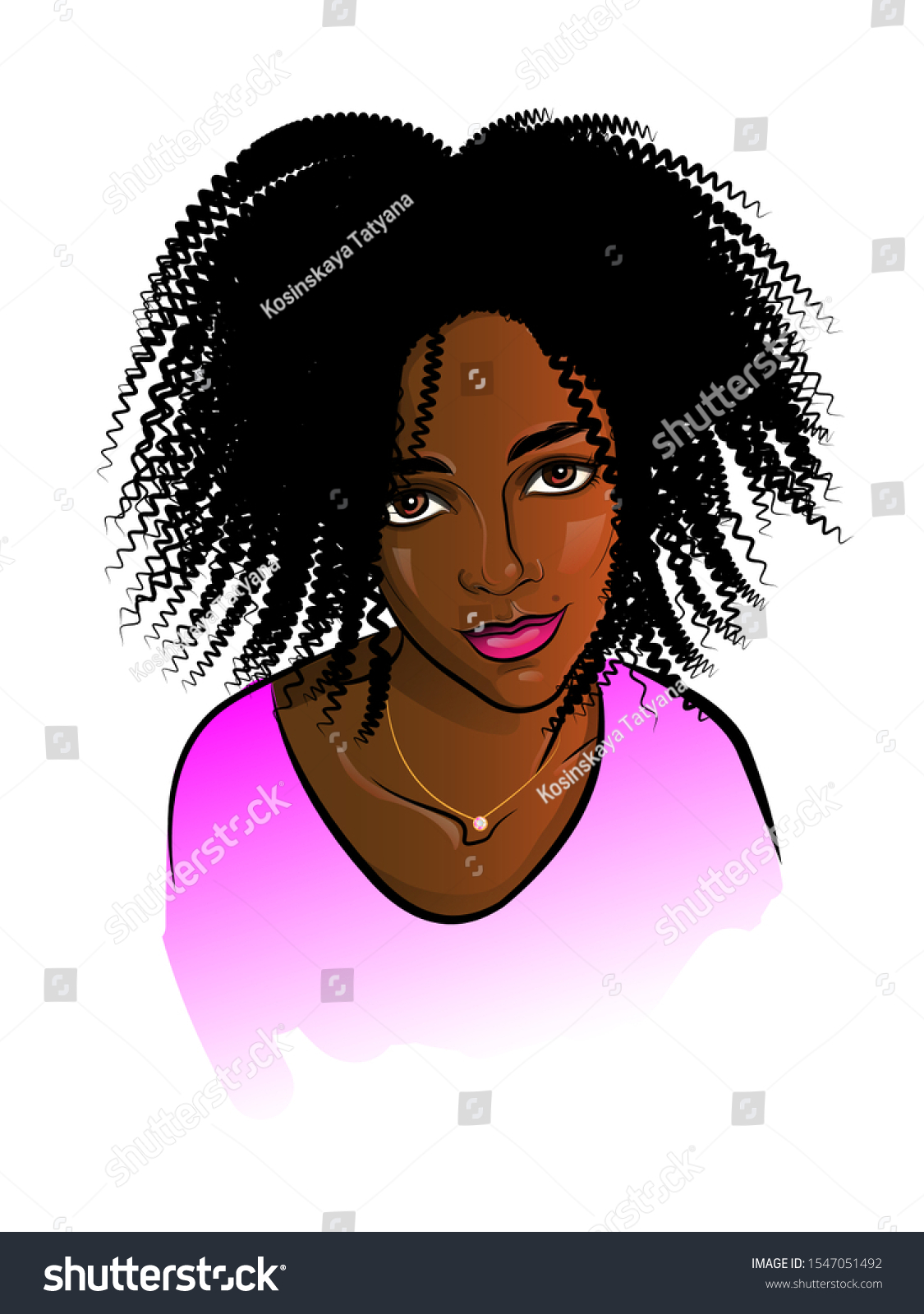 Color Illustration Young Beautiful Dark Skinned Stock Vector Royalty