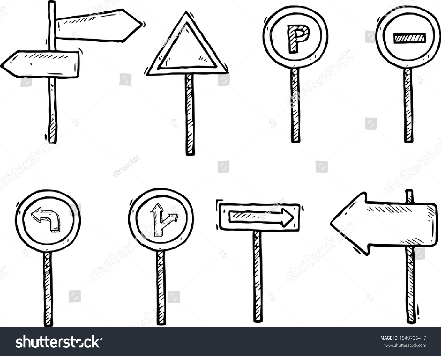 Doodle Road Signs Vector Illustration Set Stock Vector (Royalty Free ...