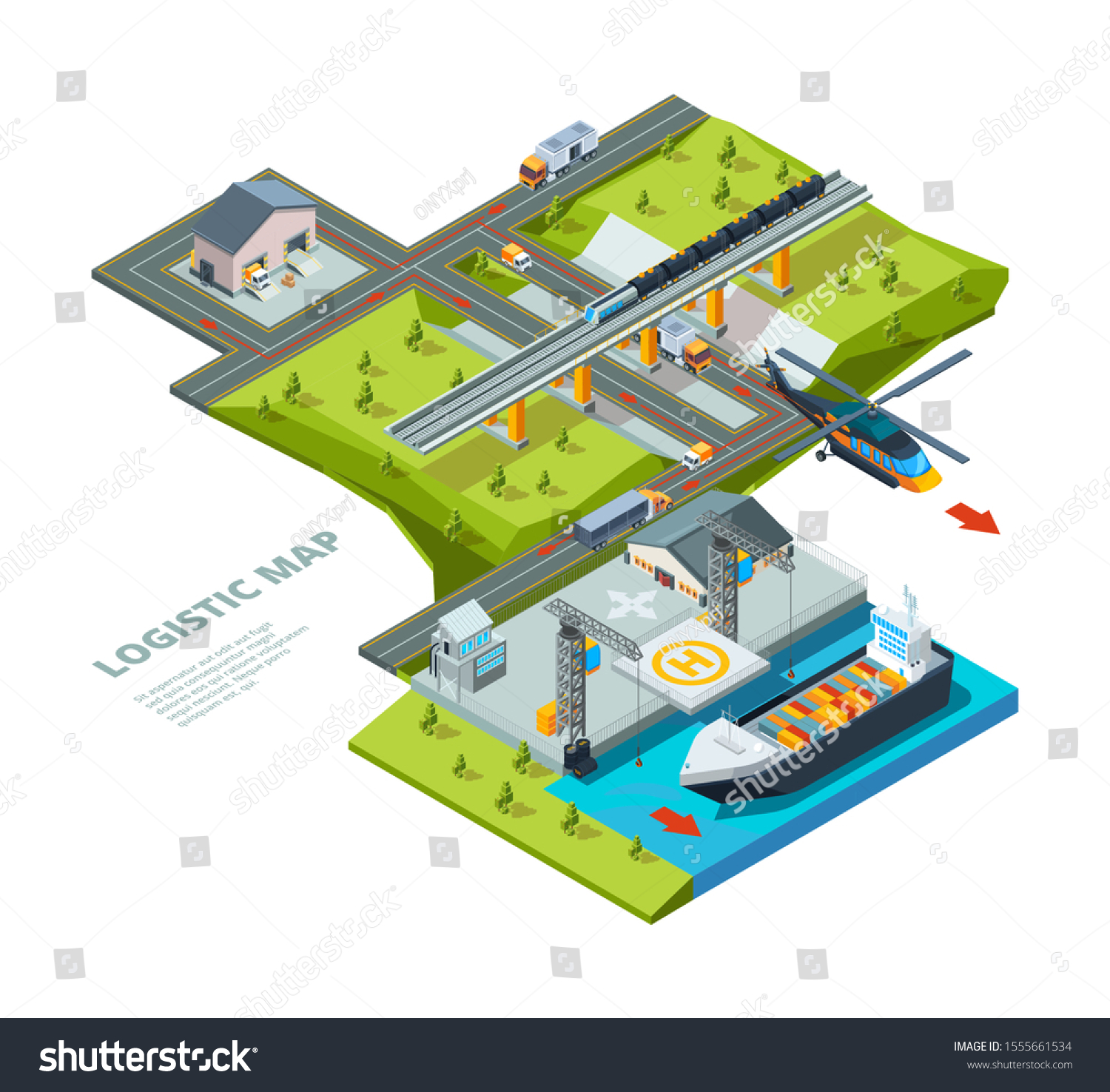 Logistic Concept Road Map Points Ocean Stock Vector (Royalty Free ...
