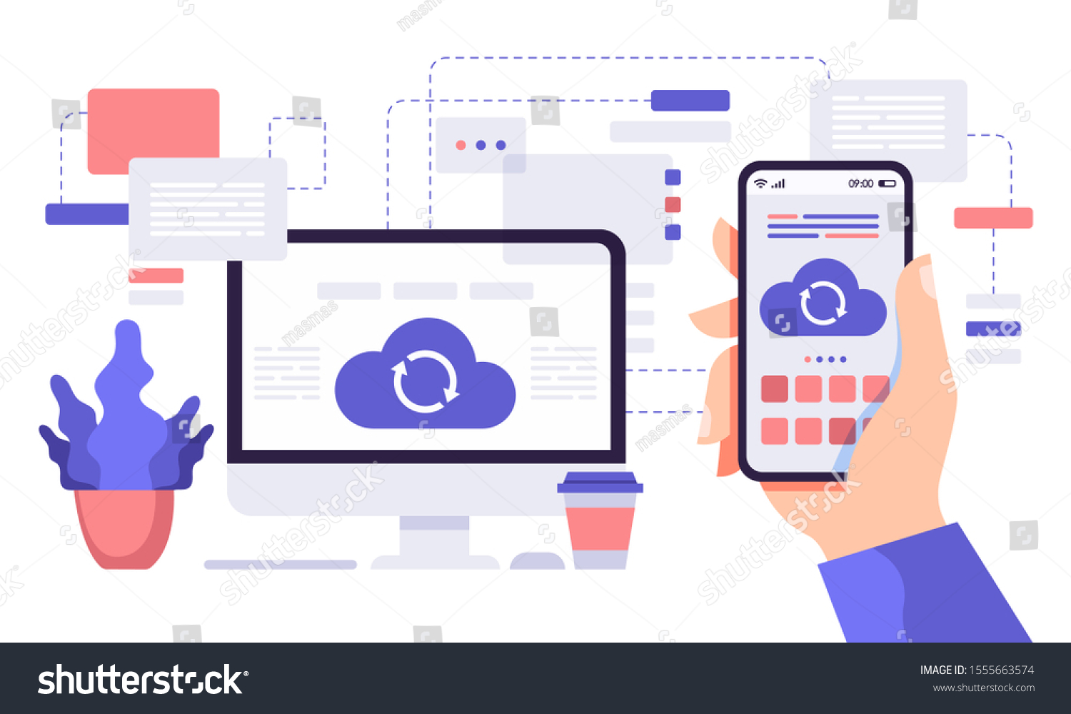 Cloud Synchronisation Computer Phone Cloud Services Stock Vector ...