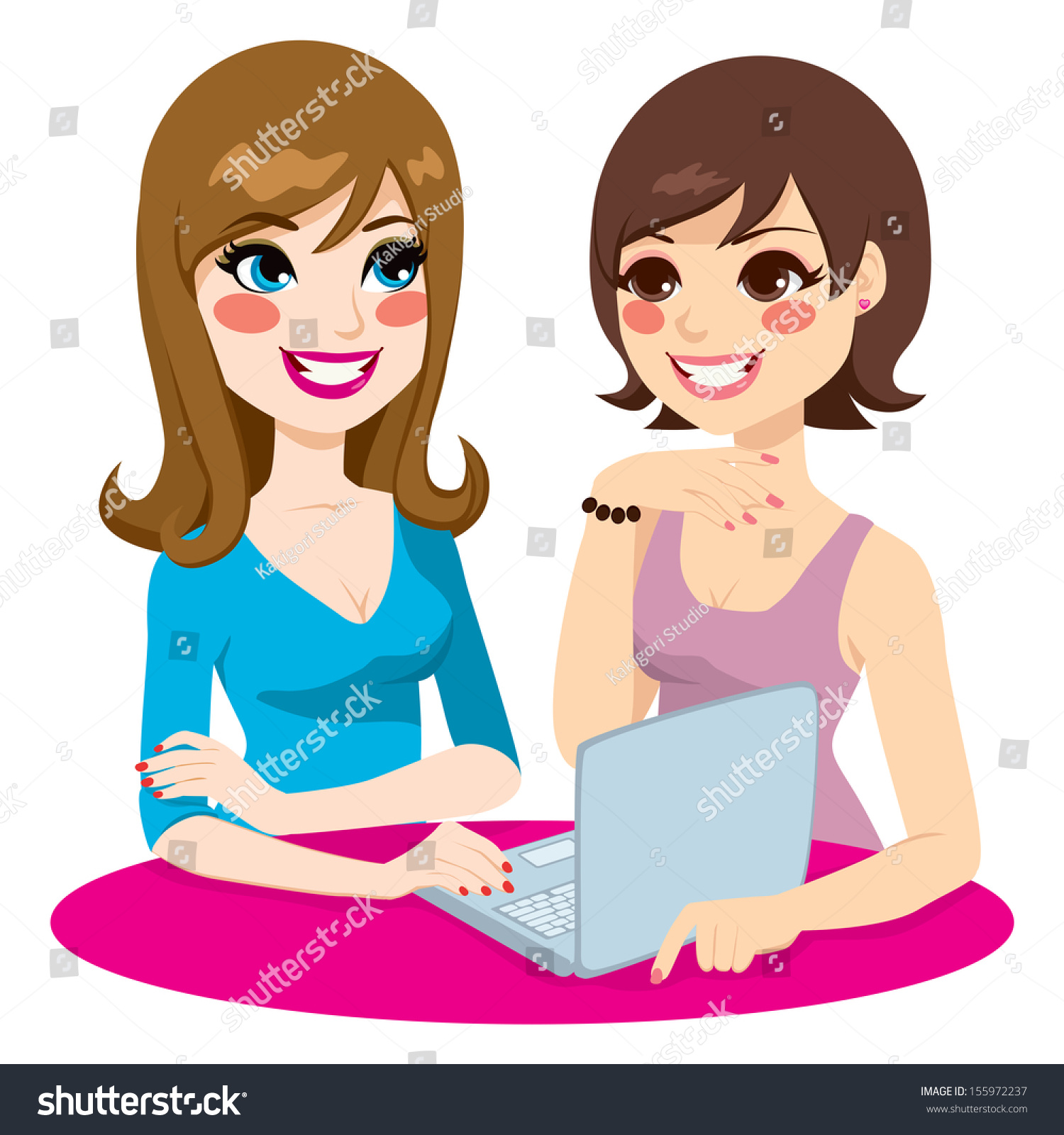 Two Women Friends Browsing On Internet Stock Vector Royalty Free 155972237 Shutterstock