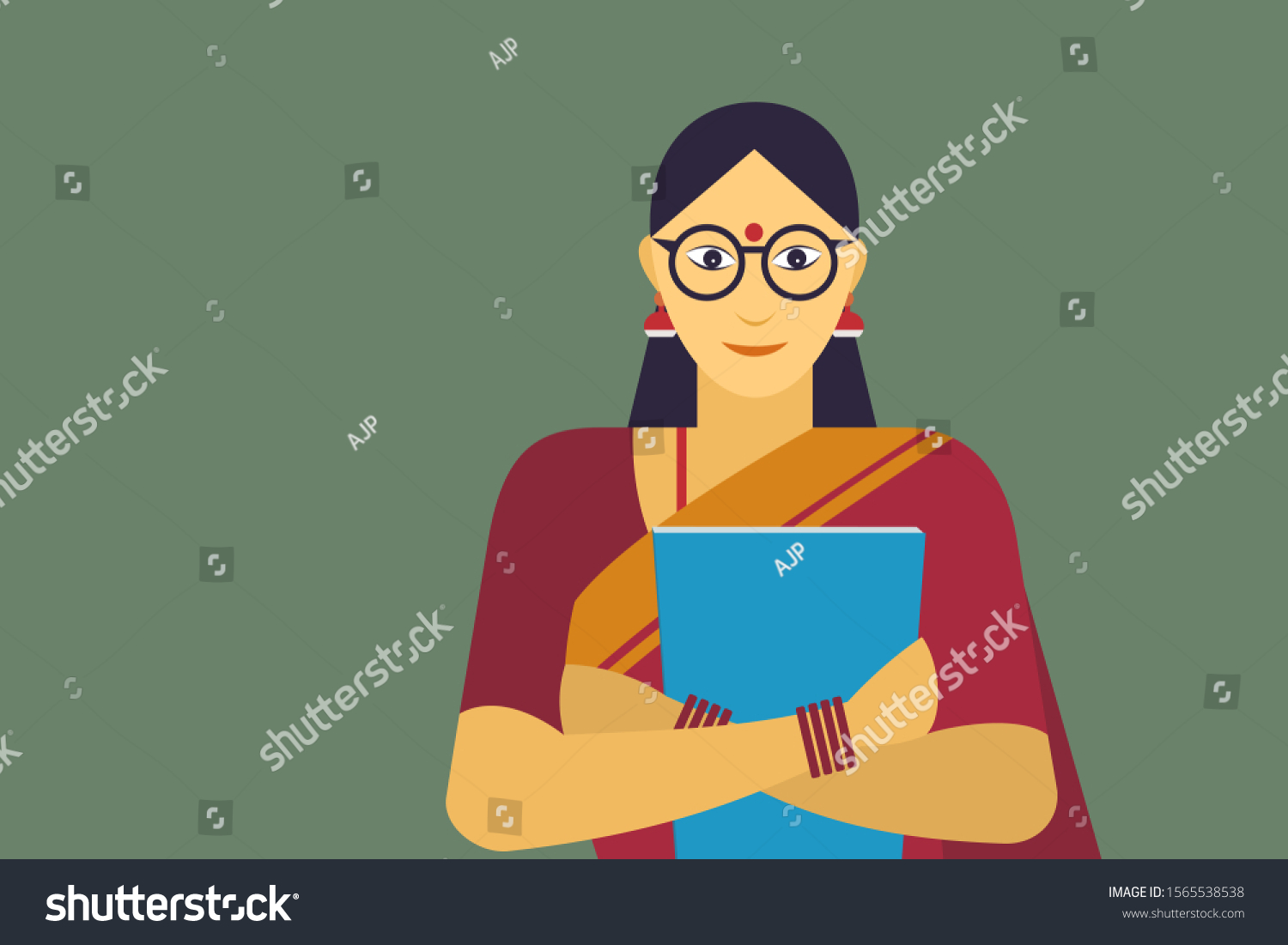 Illustration Traditionally Dressed Indian Teacher Stock Vector Royalty