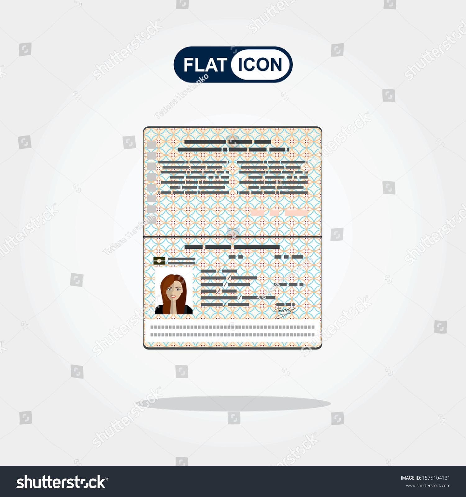 Passport Biometric Data Identification Document Flat Stock Vector