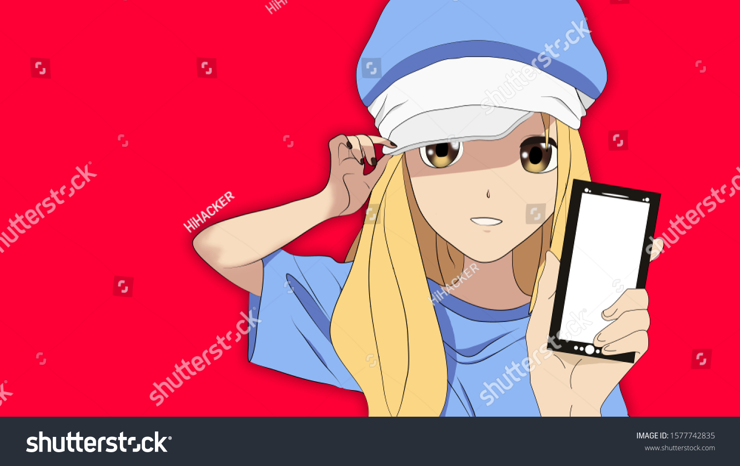 Anime Girl Holding Phone Hand Blonde 스톡 일러스트 1577742835 Shutterstock