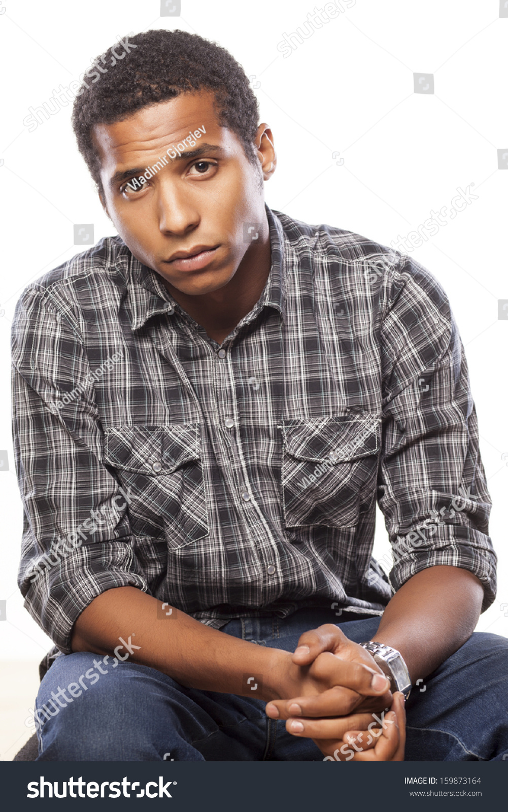 Darkskinned Young Man Posing Sad Expression Stock Photo 159873164 ...
