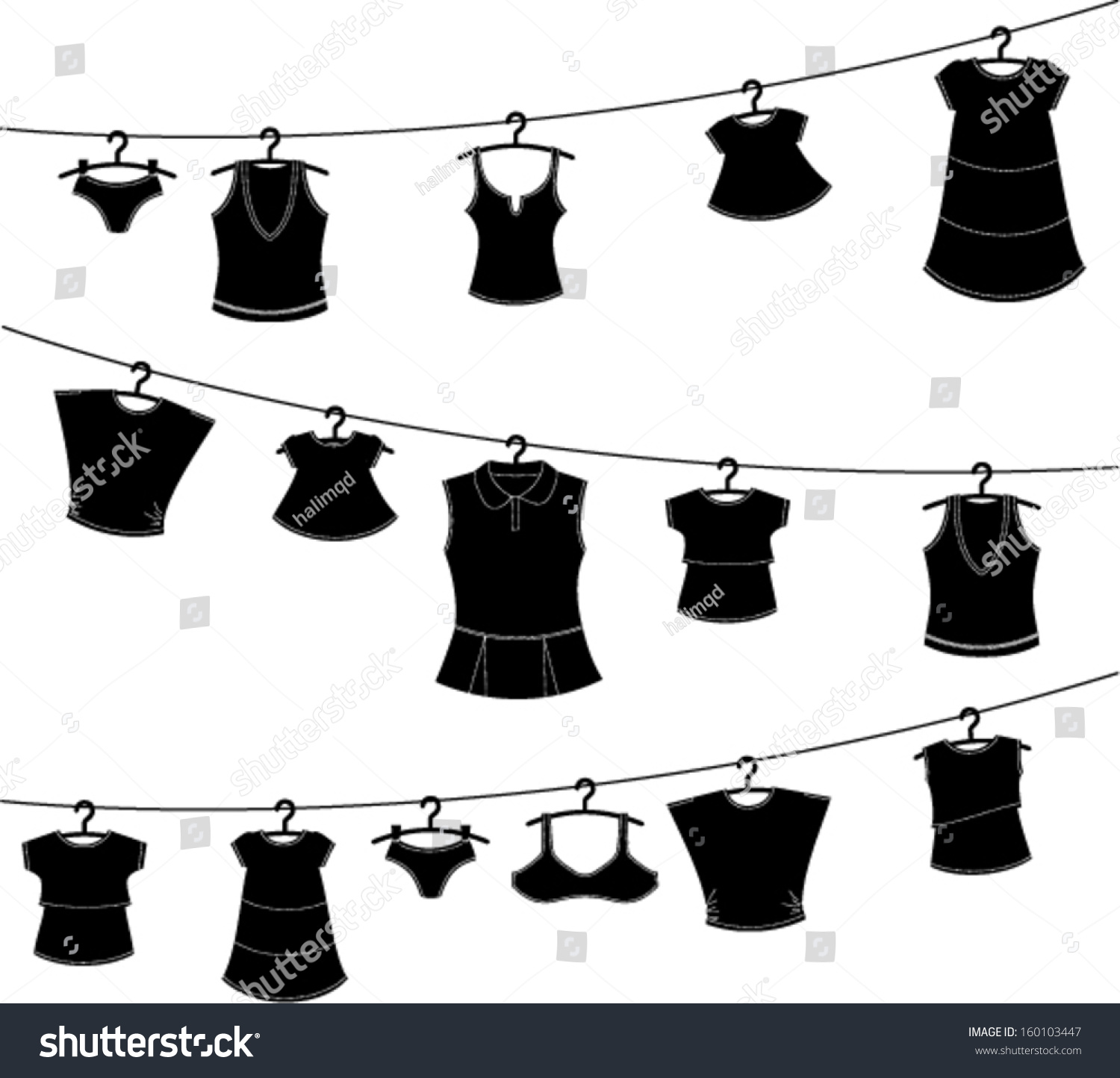 Silhouette Clothes On Washing Line 库存矢量图(免版税)160103447 Shutterstock