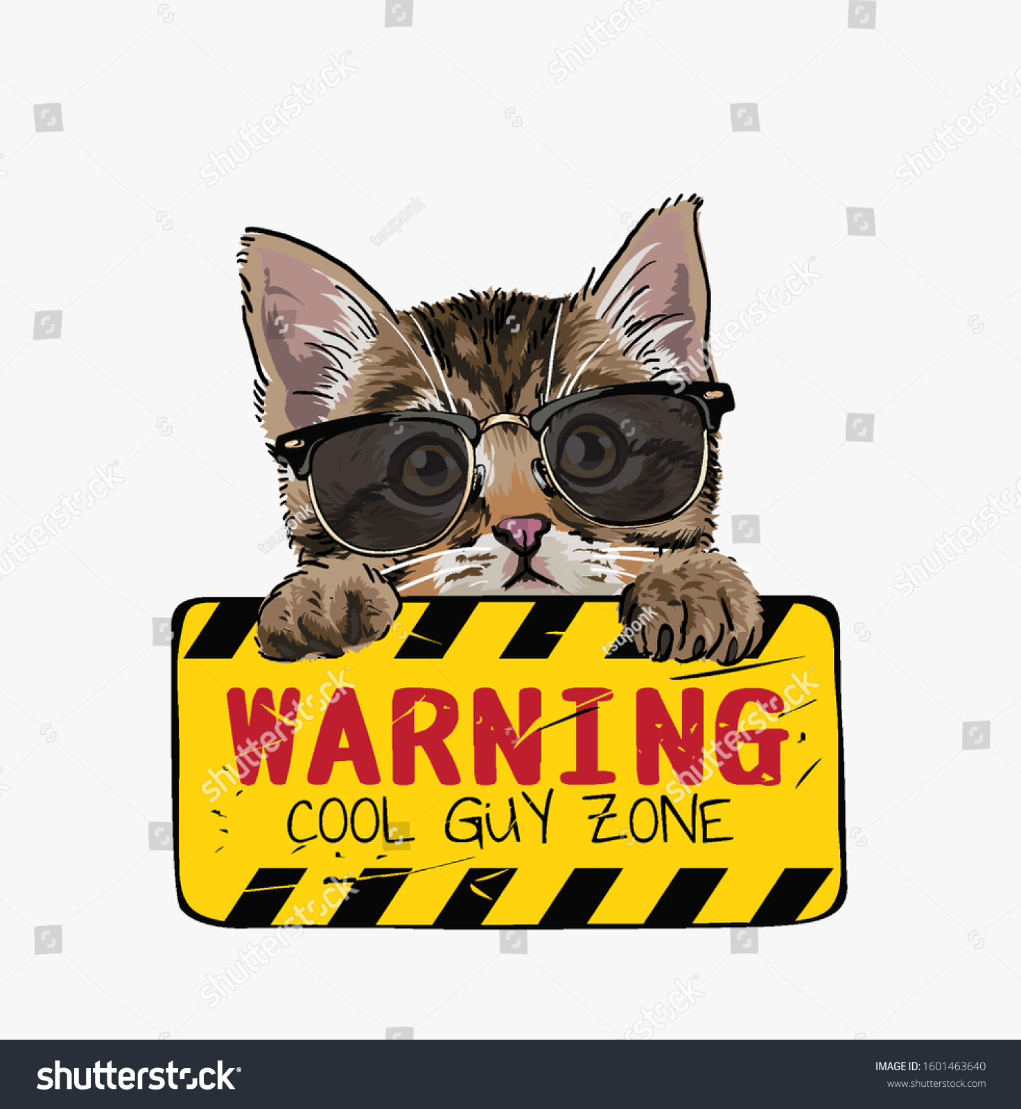 Cute Cat Sunglasses Warning Sign Illustration Stock Vector Royalty