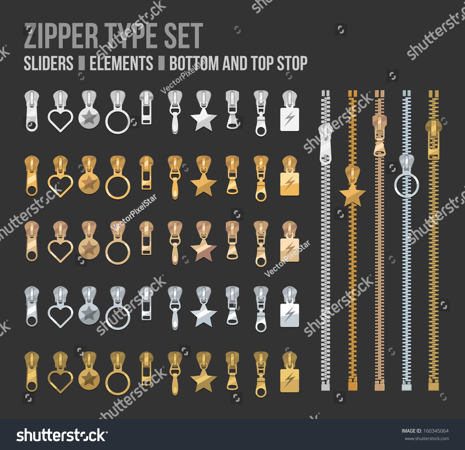 Zippers Type Set Fastener Stock Vector (Royalty Free) 160345064 ... Zippers Type Set Fastener Stock Vector (Royalty Free) 160345064 ...
