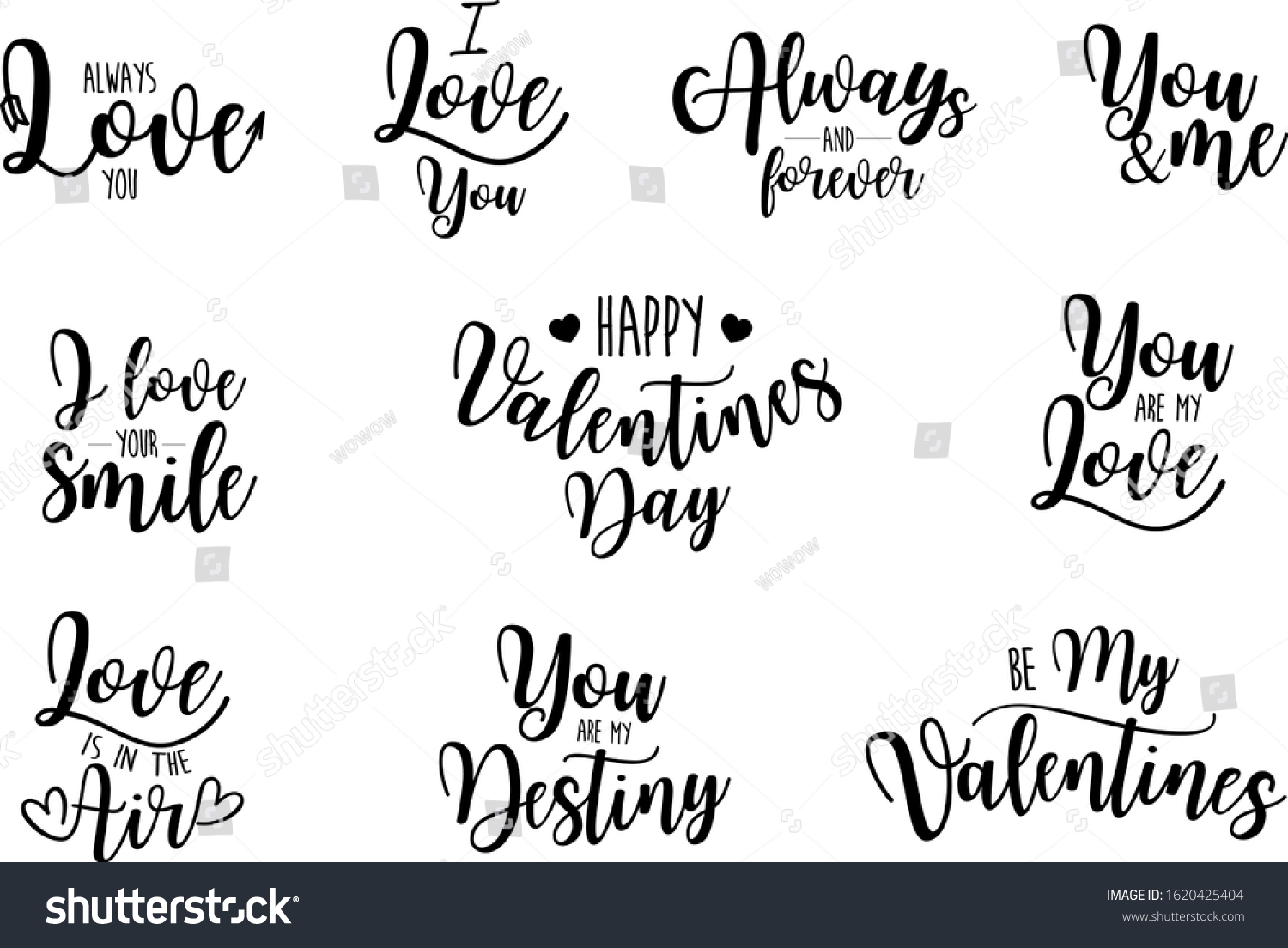 Set Black White Hand Written Lettering Stock Vector Royalty Free