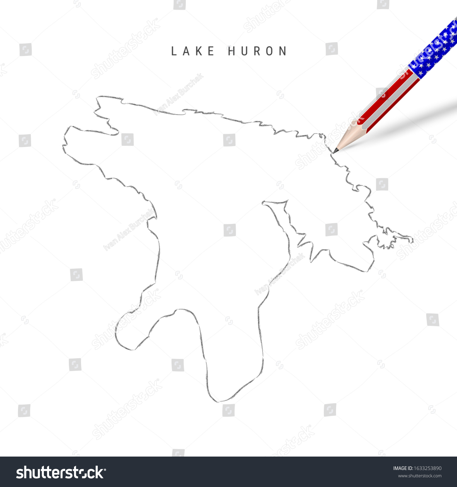 Lake Huron Map Pencil Sketch Lake Stock Illustration 1633253890 Shutterstock