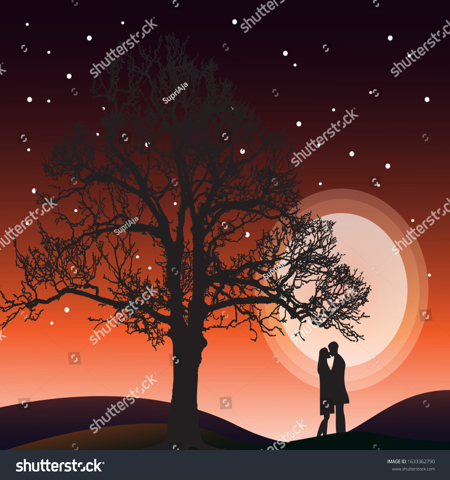 Romantic Silhouette Couple Under Tree Stock Vector Royalty Free 1633362790 Shutterstock