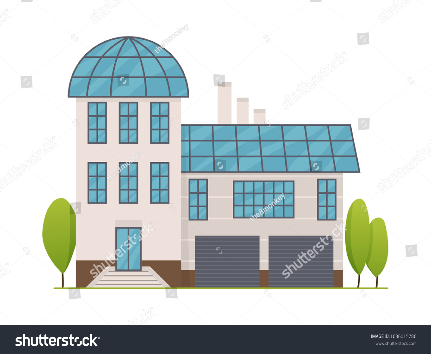 Vektor Stok Houses Exterior Vector Illustration Front View (Tanpa ... Vektor Stok Houses Exterior Vector Illustration Front View (Tanpa ...