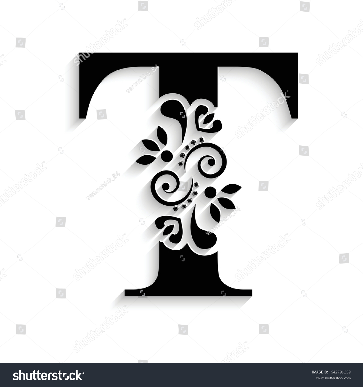 Letter T Black Flower Alphabet Beautiful Stock Vector (Royalty Free ... Letter T Black Flower Alphabet Beautiful Stock Vector (Royalty Free ...