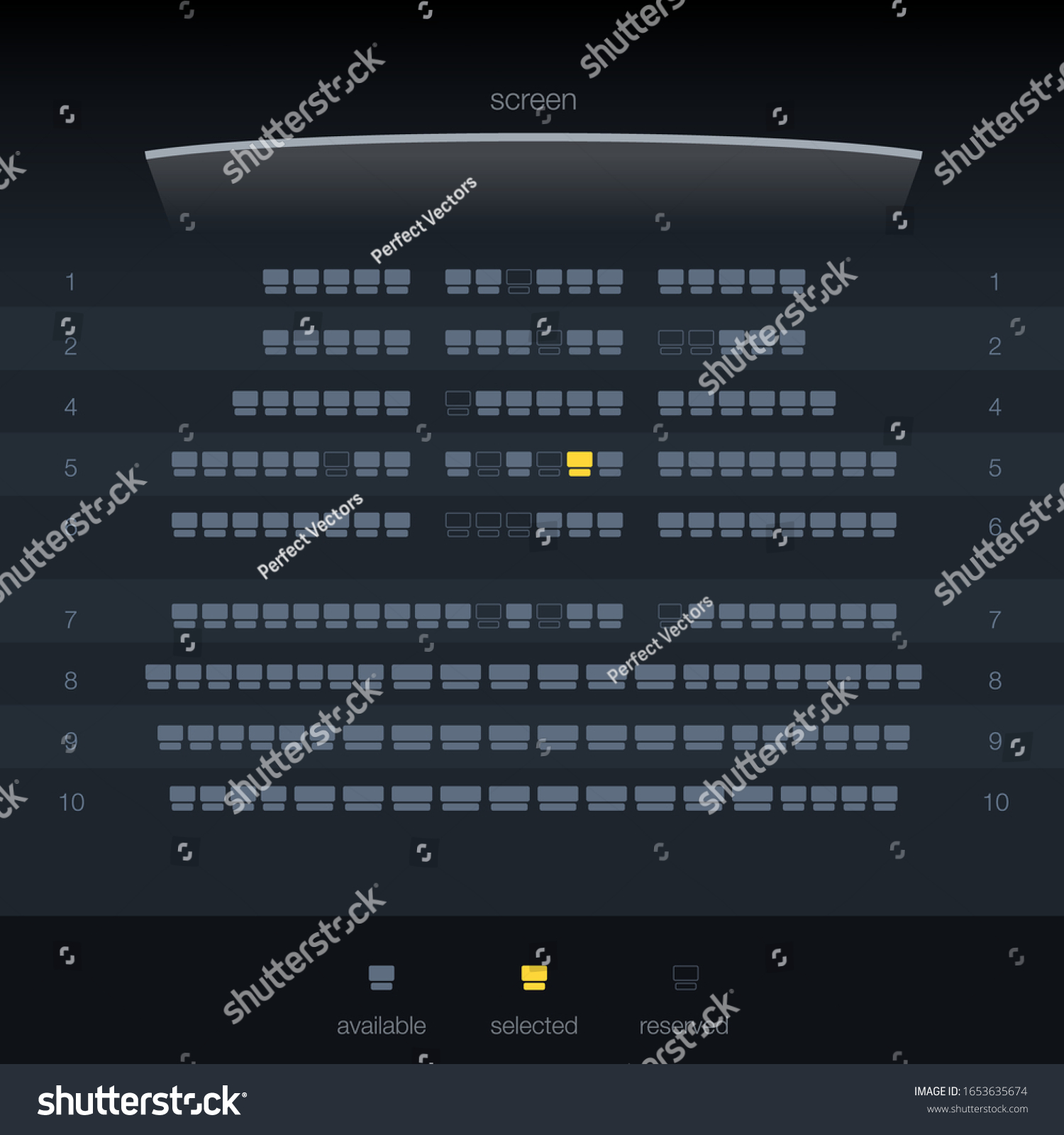 Cinema Ticket Booking Dark Theme Movie Stock Vector (Royalty Free ...