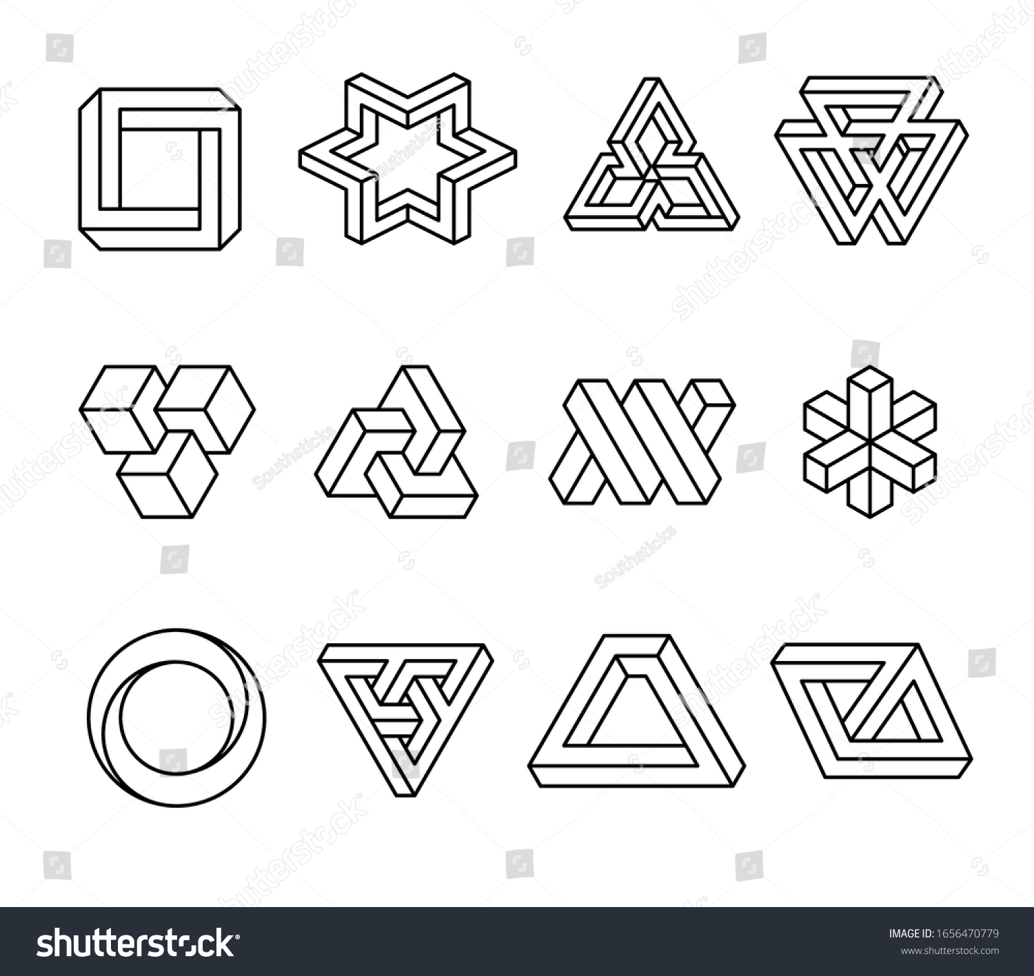 Impossible Shapes Optical Illusion Objects Vector Stock Vector Royalty Free 1656470779