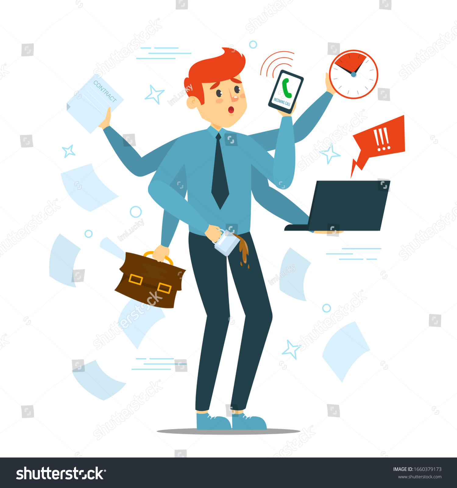 Busy Man Trying Do Many Things Stock Vector (Royalty Free) 1660379173 | Shutterstock
