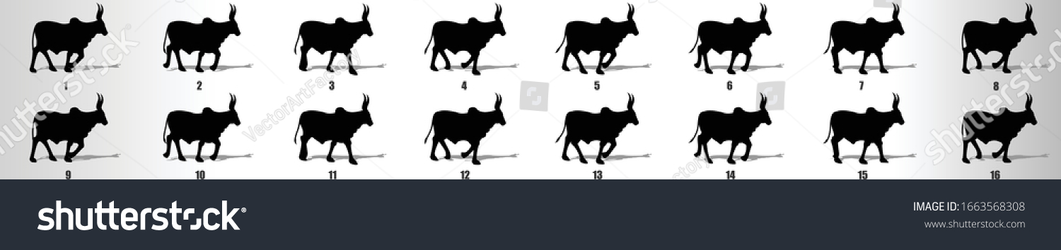Vektor Stok Bull Walk Cycle Animation Frames Silhouette (Tanpa Royalti ... Vektor Stok Bull Walk Cycle Animation Frames Silhouette (Tanpa Royalti ...