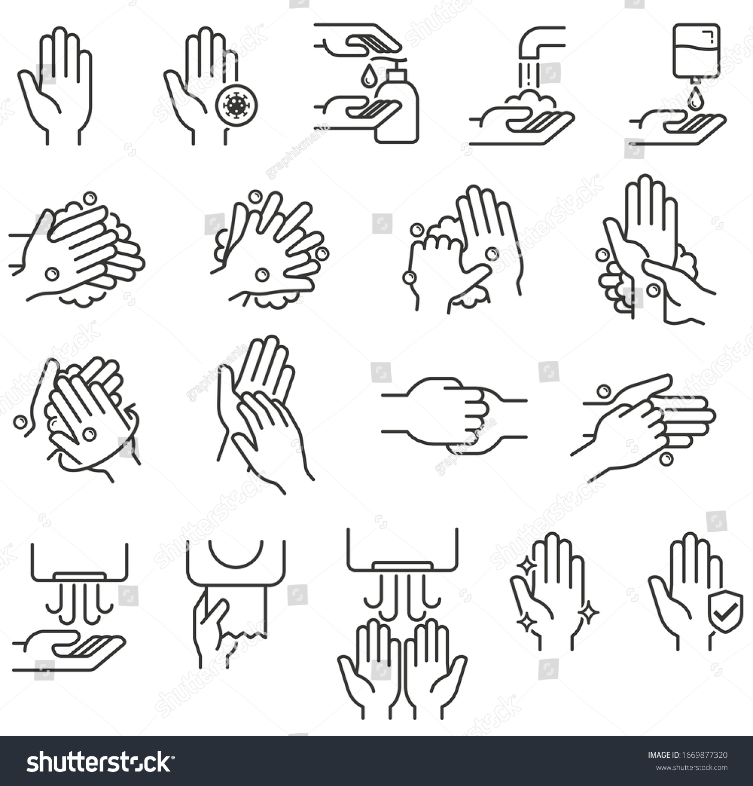 Hand Washing Steps Icons Vector Illustrations Stock Vector Royalty