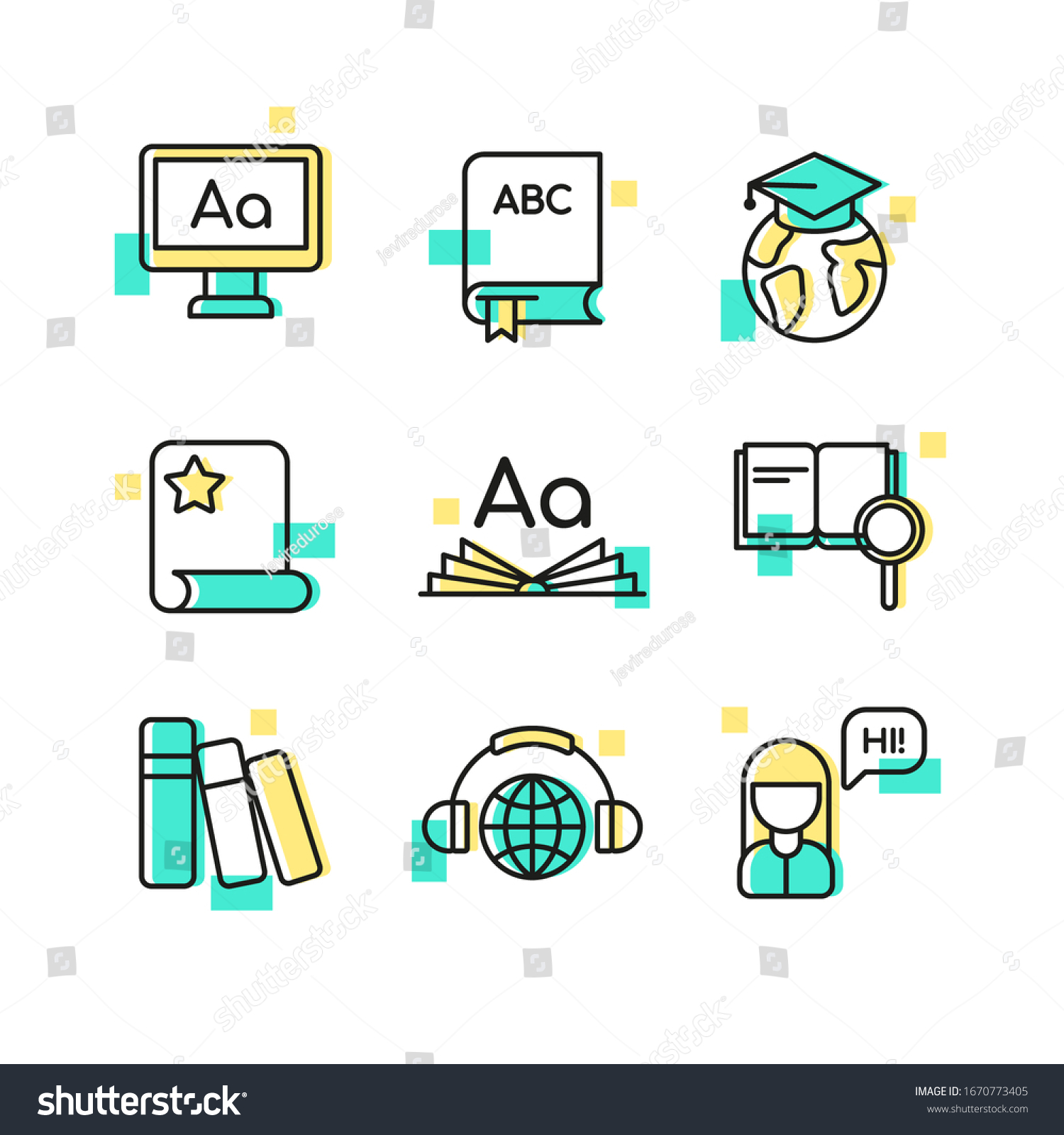 Language Learning Colorful Icons Set Isolated Stock Vector (Royalty ...