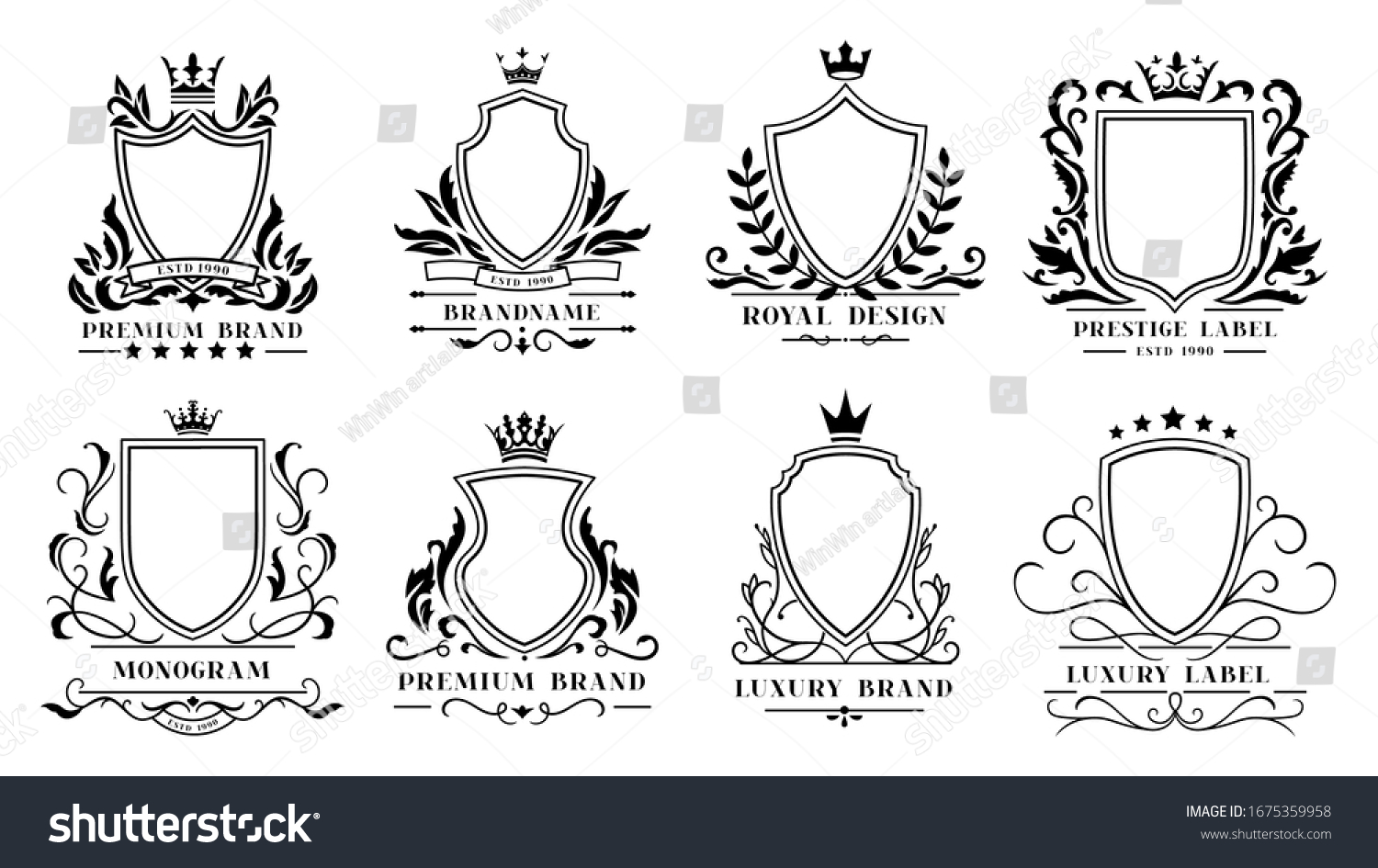 Royal Shields Badges Vintage Ornamental Frames Stock Illustration