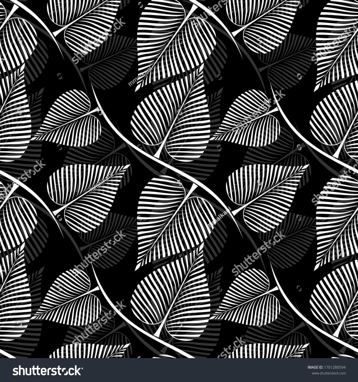 Seamless Black White Vector Leaves Pattern: vetor stock (livre de ... Seamless Black White Vector Leaves Pattern: vetor stock (livre de ...