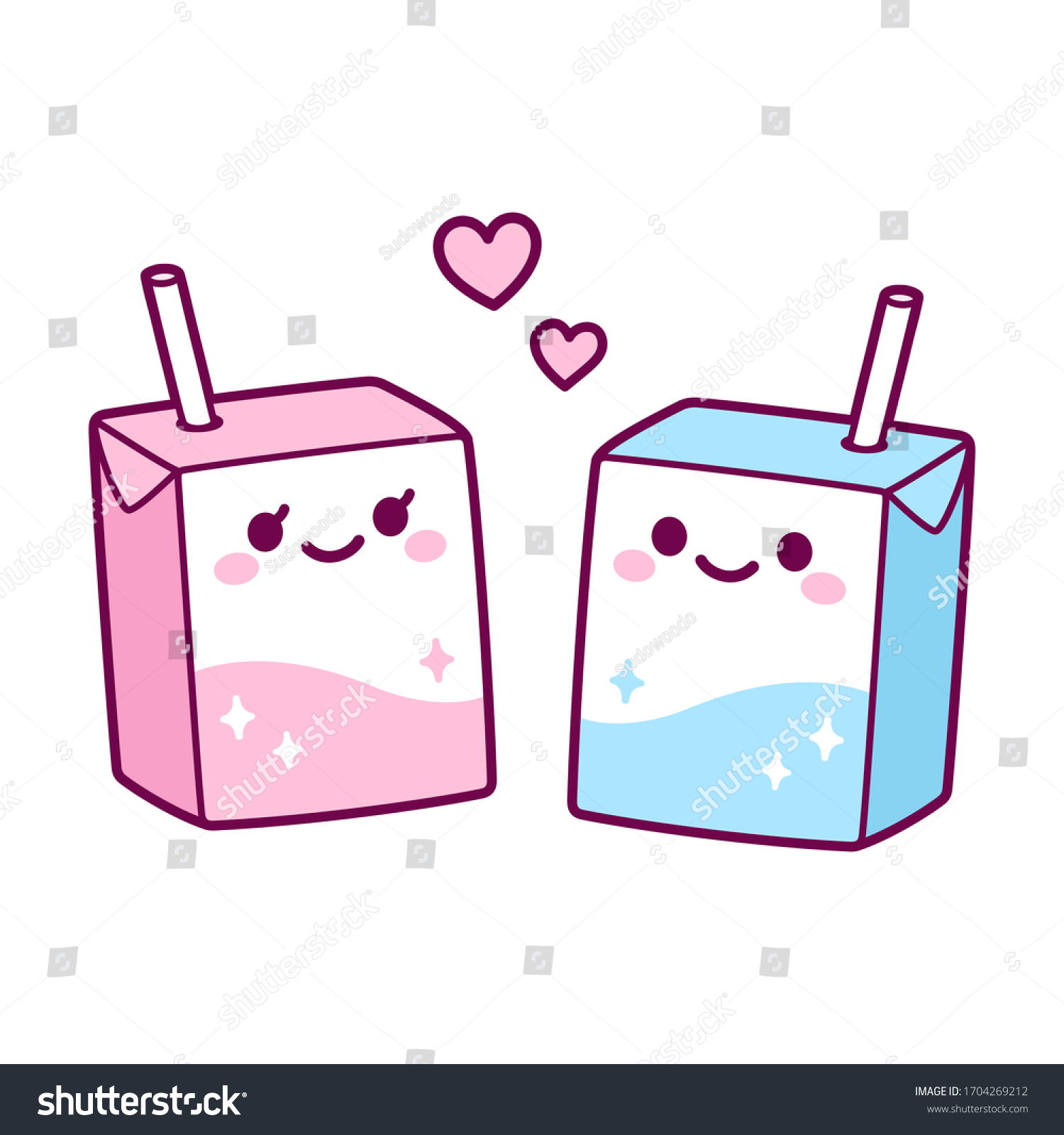 Cute Cartoon Milk Box Couple Girl Stock Vector Royalty Free