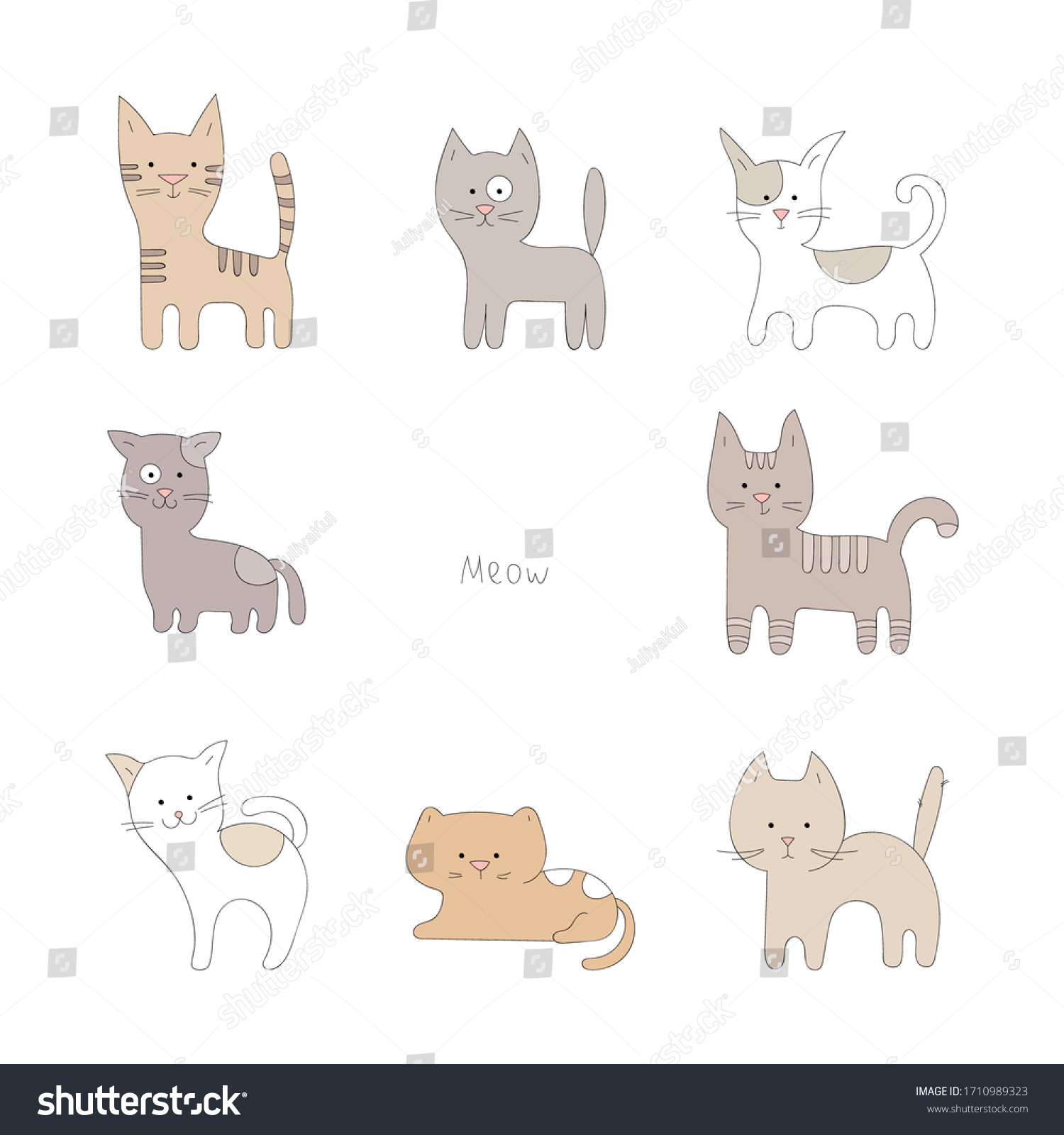 Hand Drawn Cute Cats Collection Cartoon Stock Vector Royalty Free